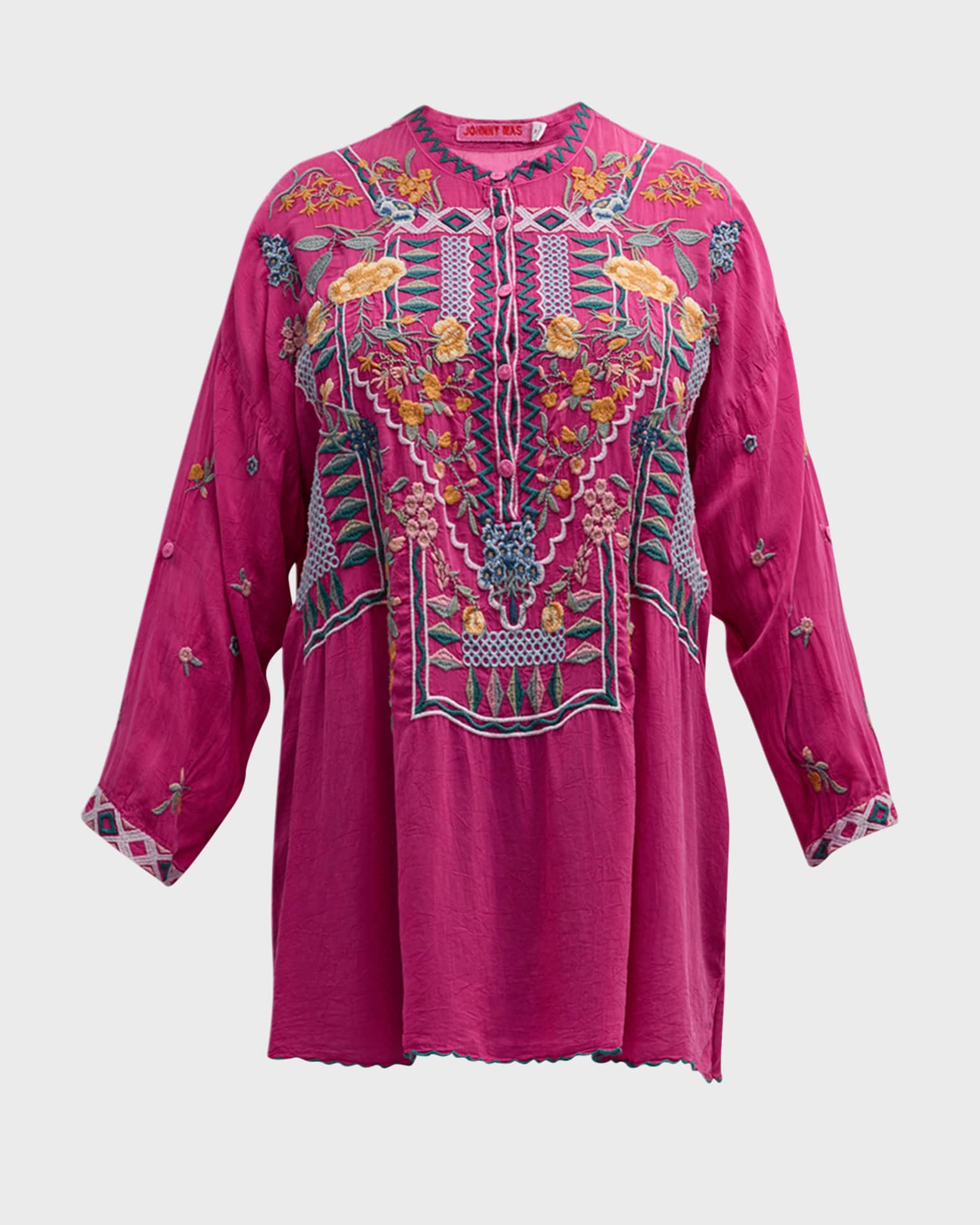 Johnny Was Plus Size Faylin Embroidered Georgette Tunic | Neiman Marcus