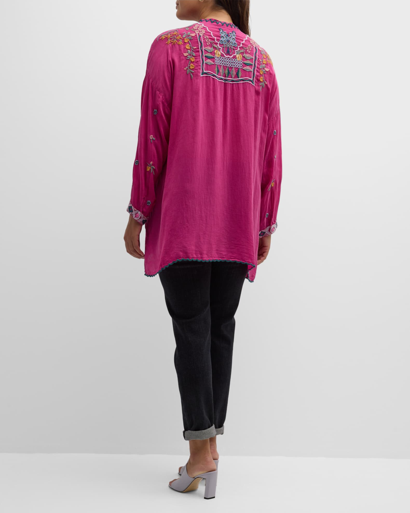 Johnny Was Plus Size Faylin Embroidered Georgette Tunic | Neiman Marcus