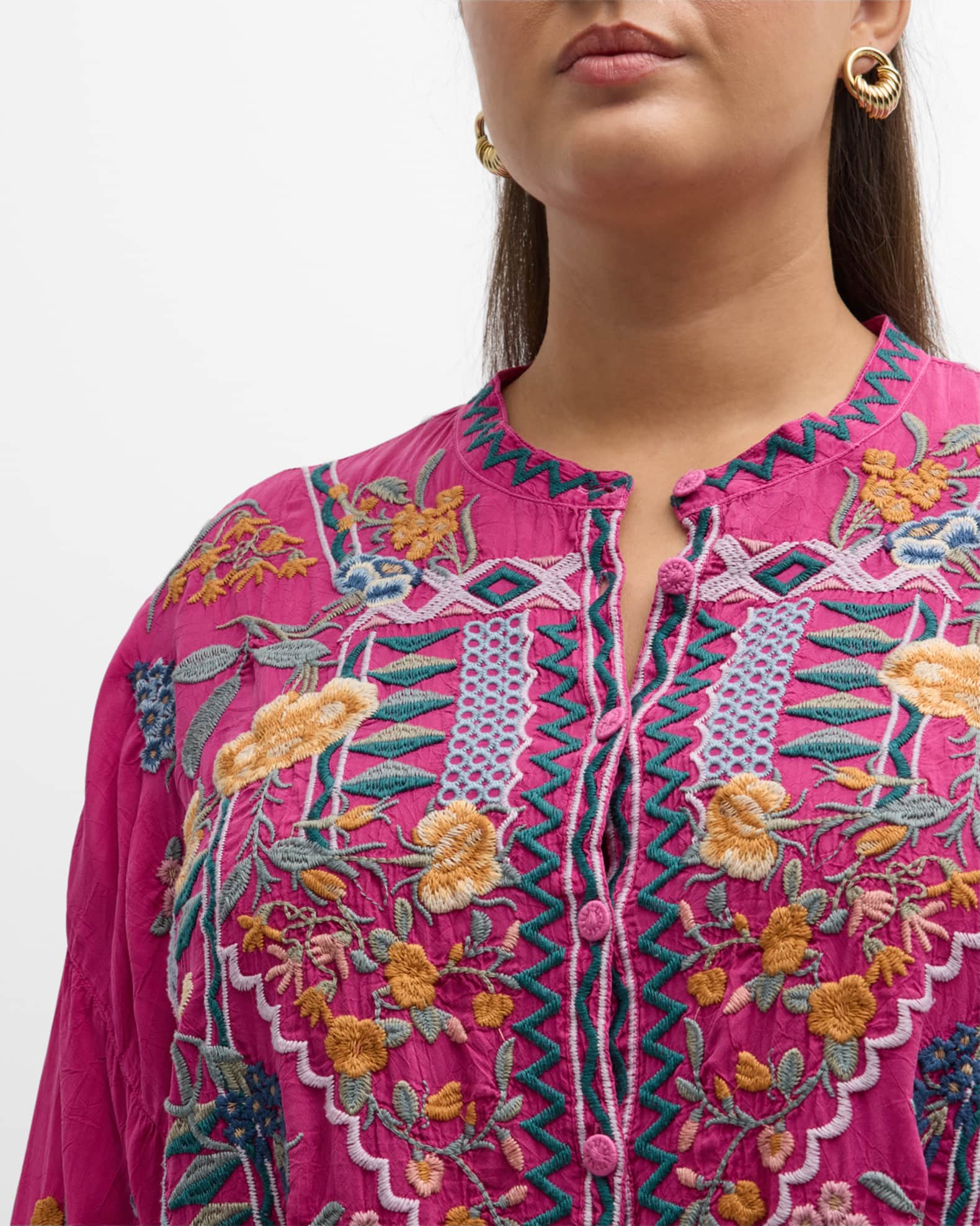 Johnny Was Plus Size Faylin Embroidered Georgette Tunic | Neiman Marcus