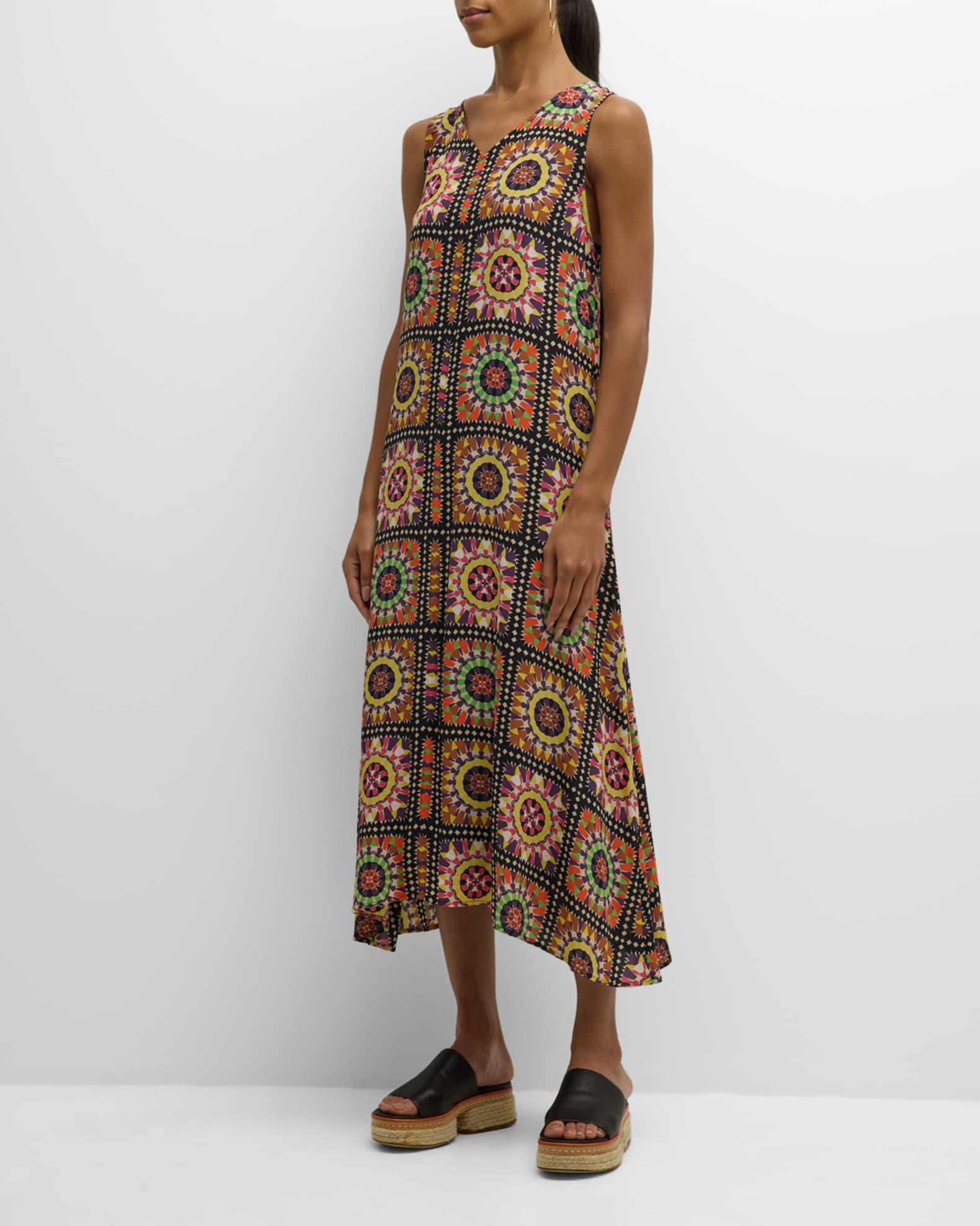 Johnny Was Lyon Sleeveless Tile-Print Maxi Dress | Neiman Marcus