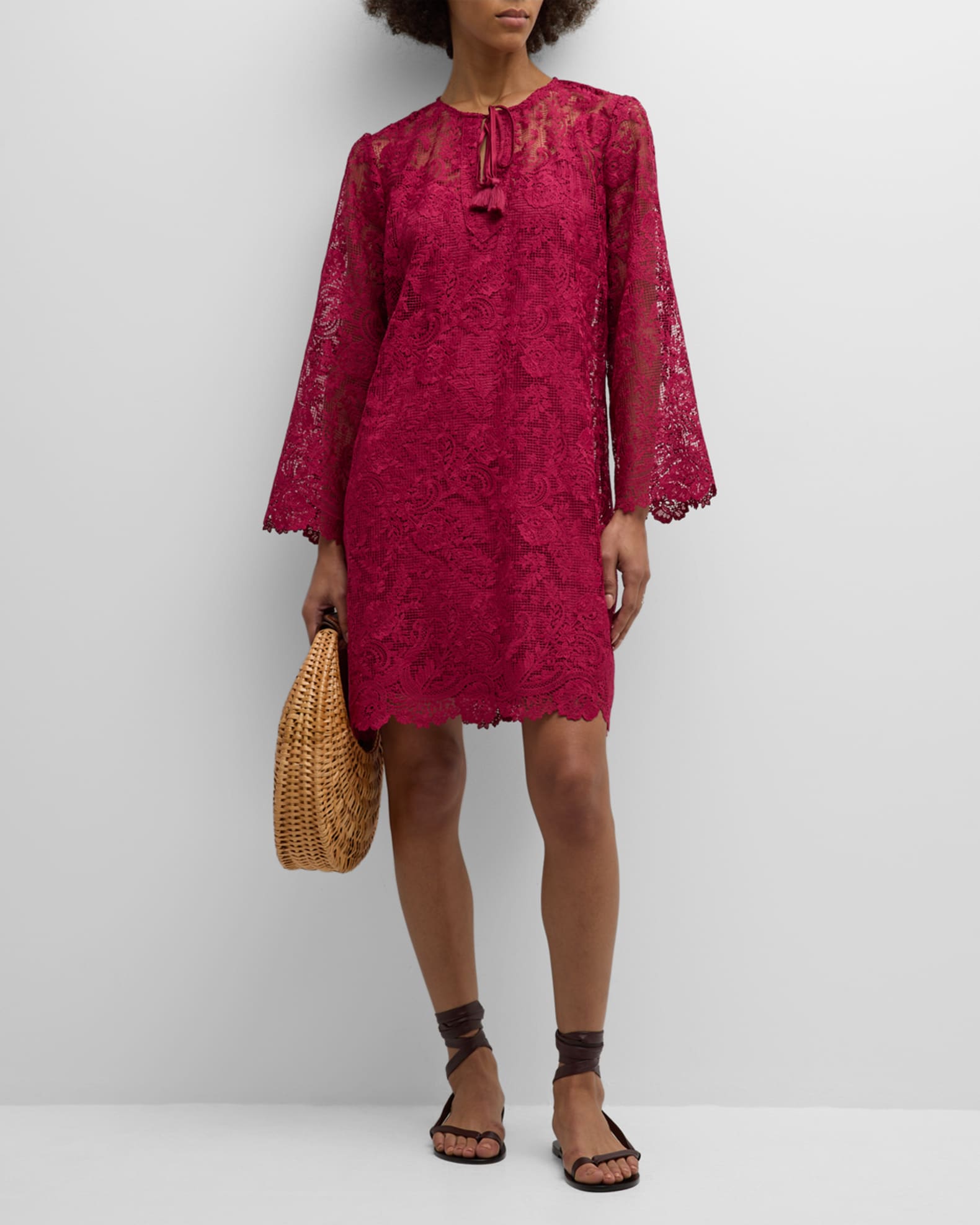 Johnny Was Harper Recycled Lace Mini Shift Dress | Neiman Marcus