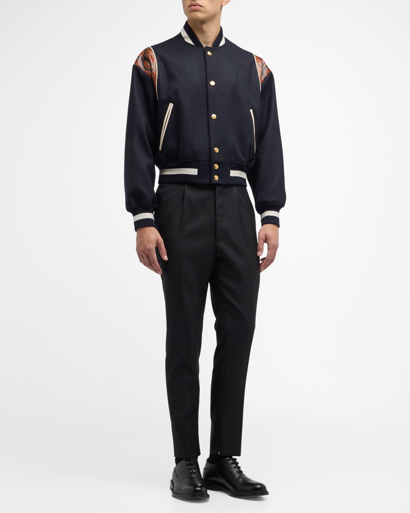 Bally Men's Varsity Bomber Jacket with Snake Print | Neiman Marcus