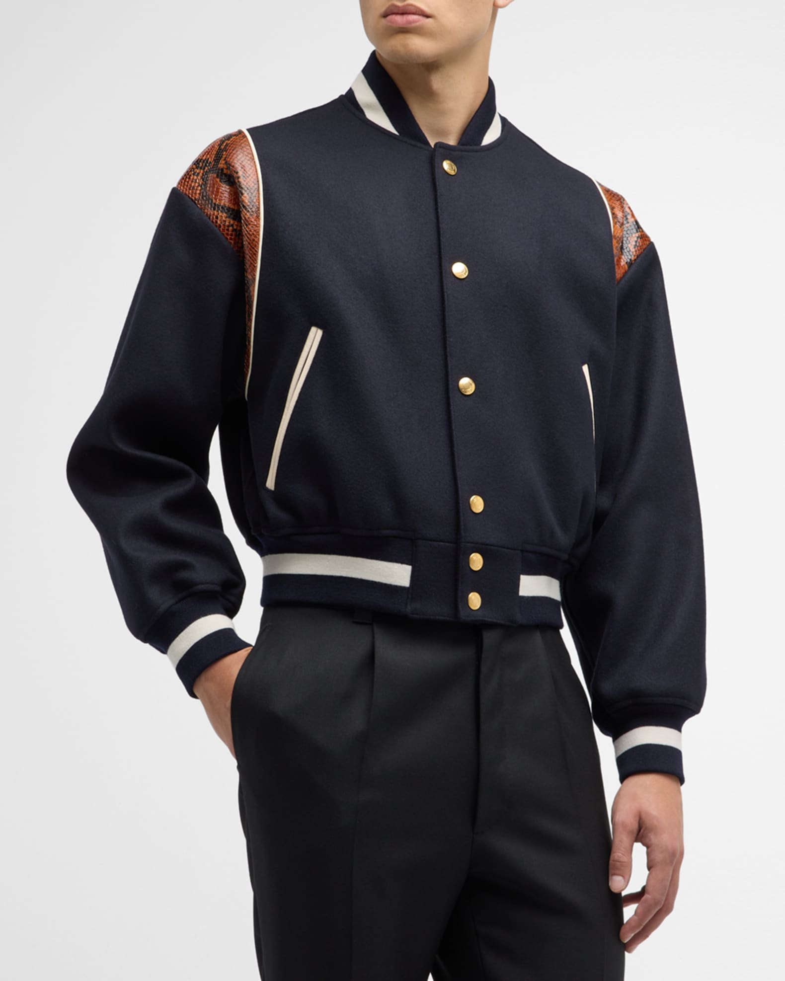 Bally Men's Varsity Bomber Jacket with Snake Print | Neiman Marcus