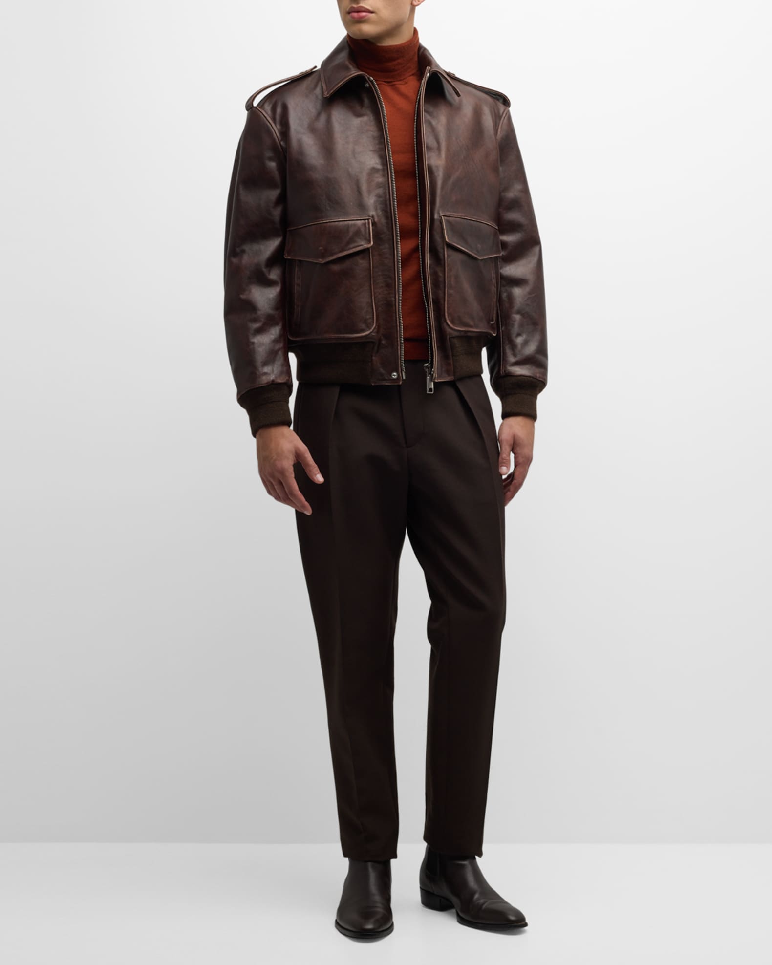 Bally Men's Antique Leather Bomber Jacket | Neiman Marcus