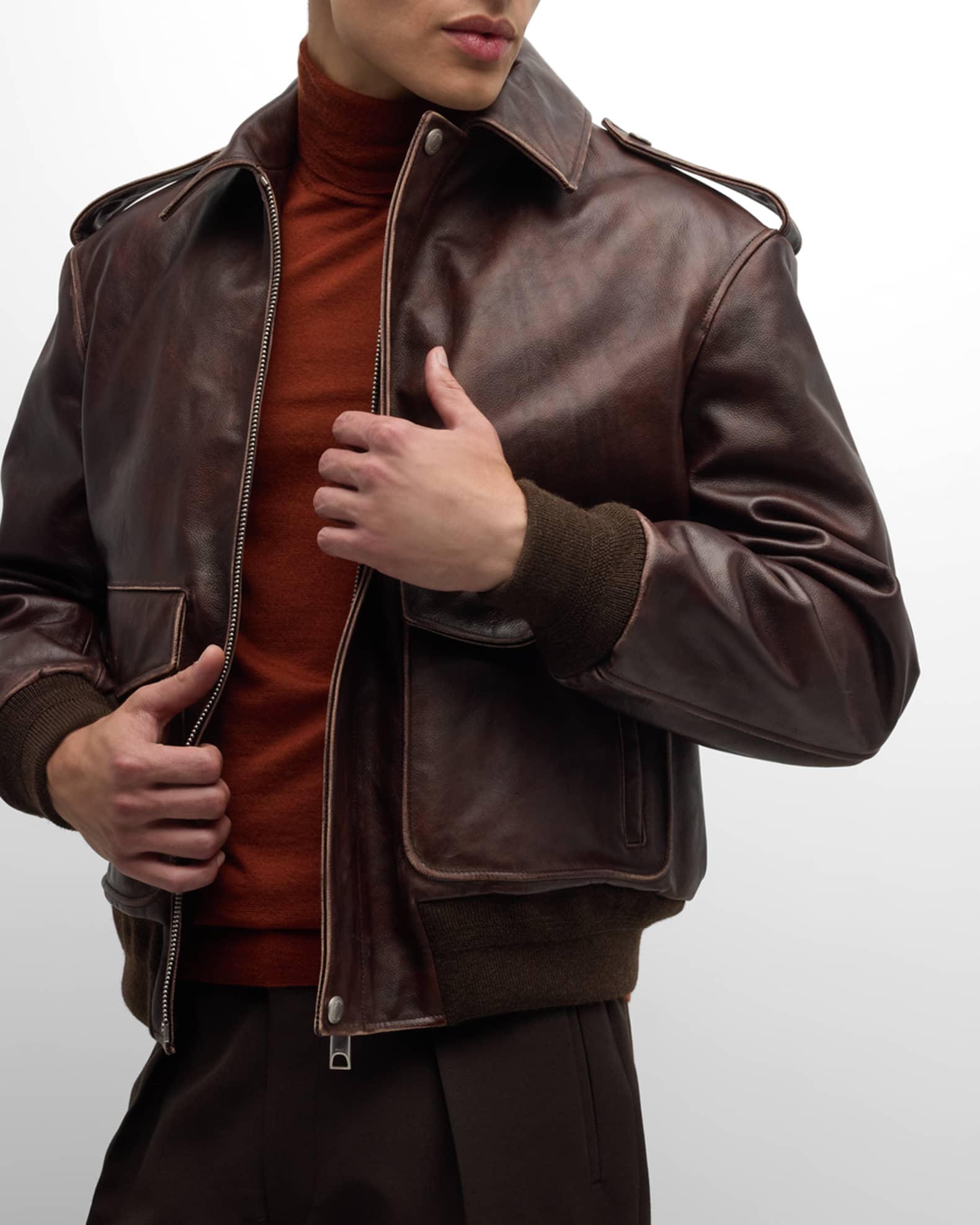 Bally Men's Antique Leather Bomber Jacket | Neiman Marcus