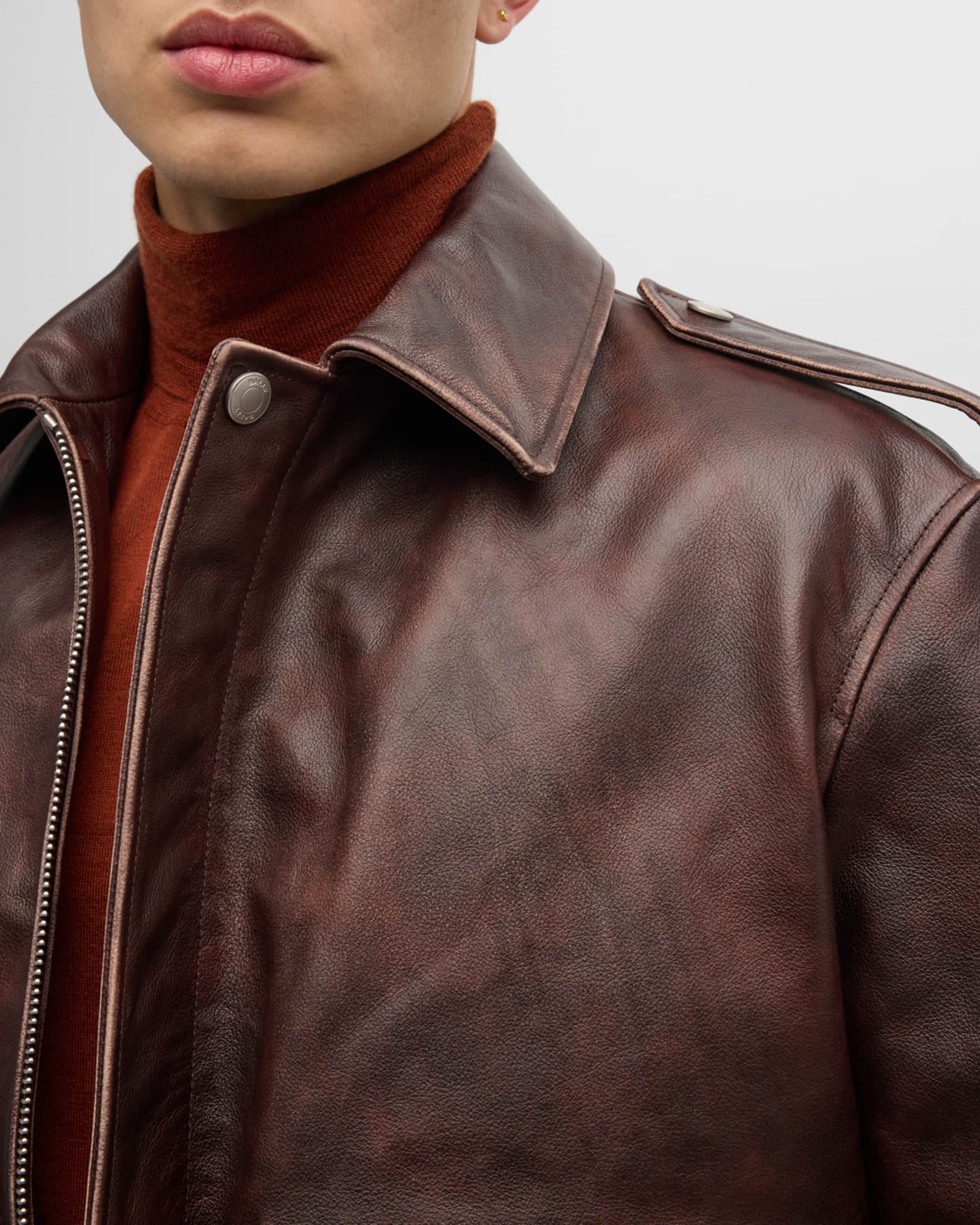 Bally Men's Antique Leather Bomber Jacket | Neiman Marcus