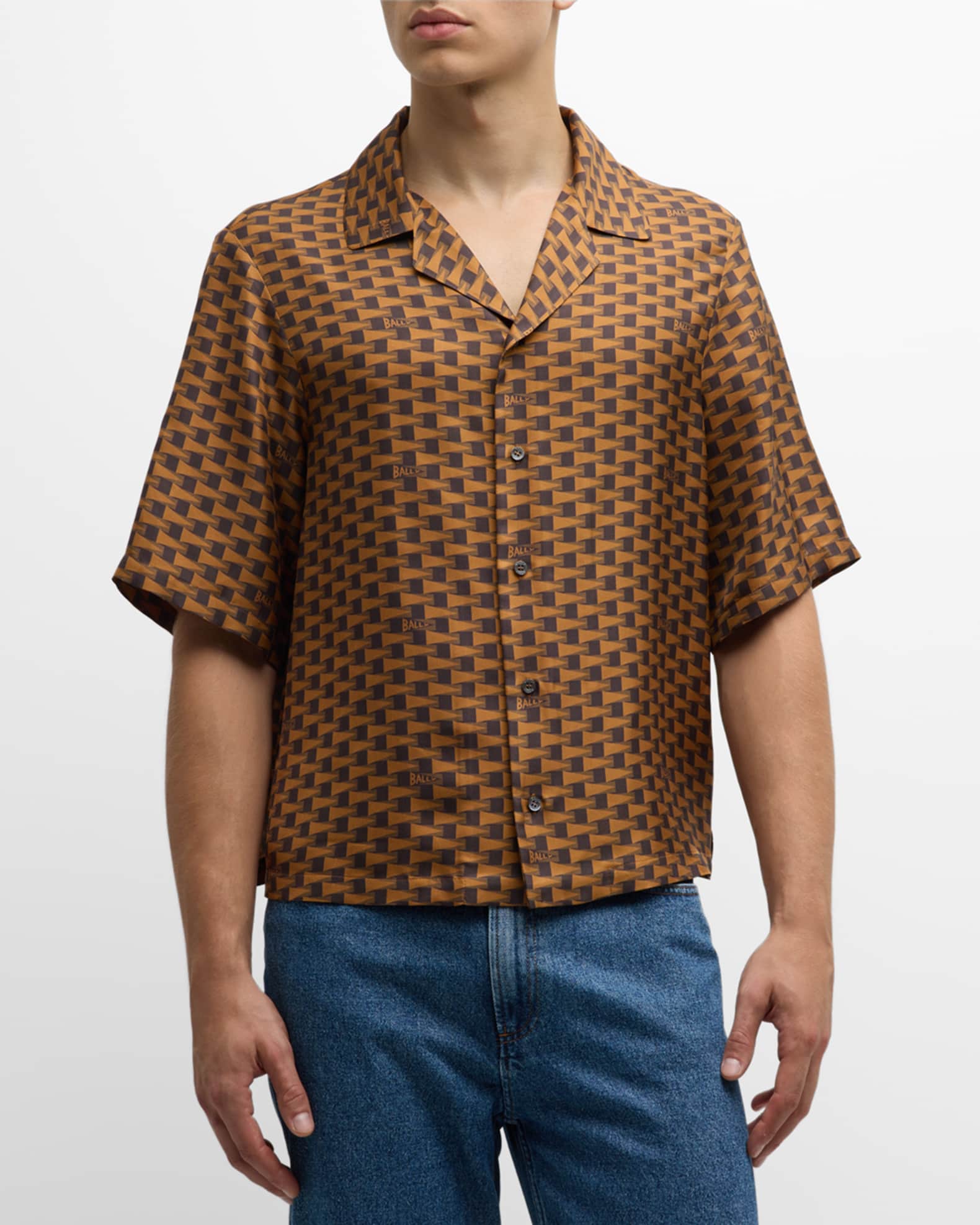 Bally Men's Printed Silk Camp Shirt | Neiman Marcus