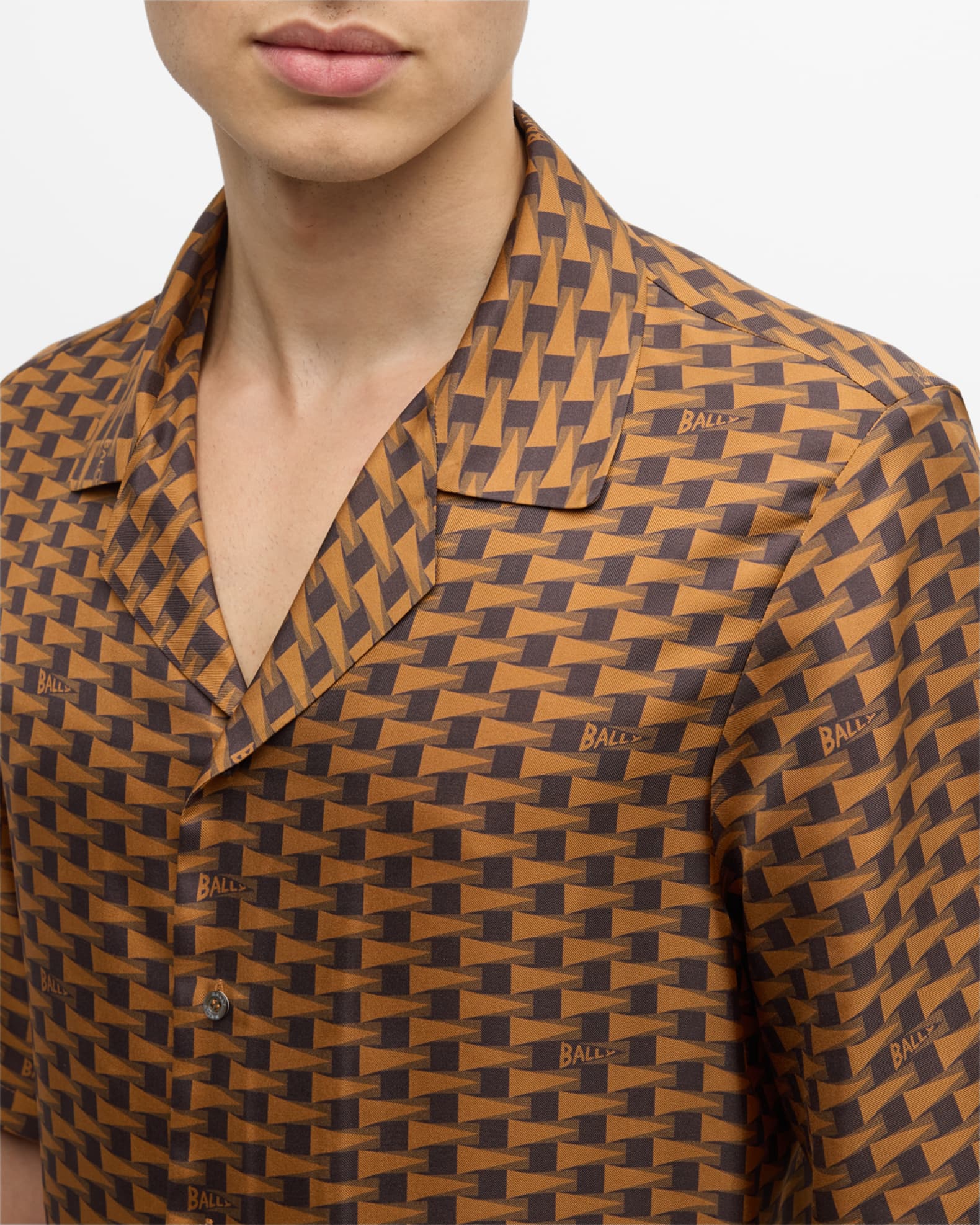 Bally Men's Printed Silk Camp Shirt | Neiman Marcus