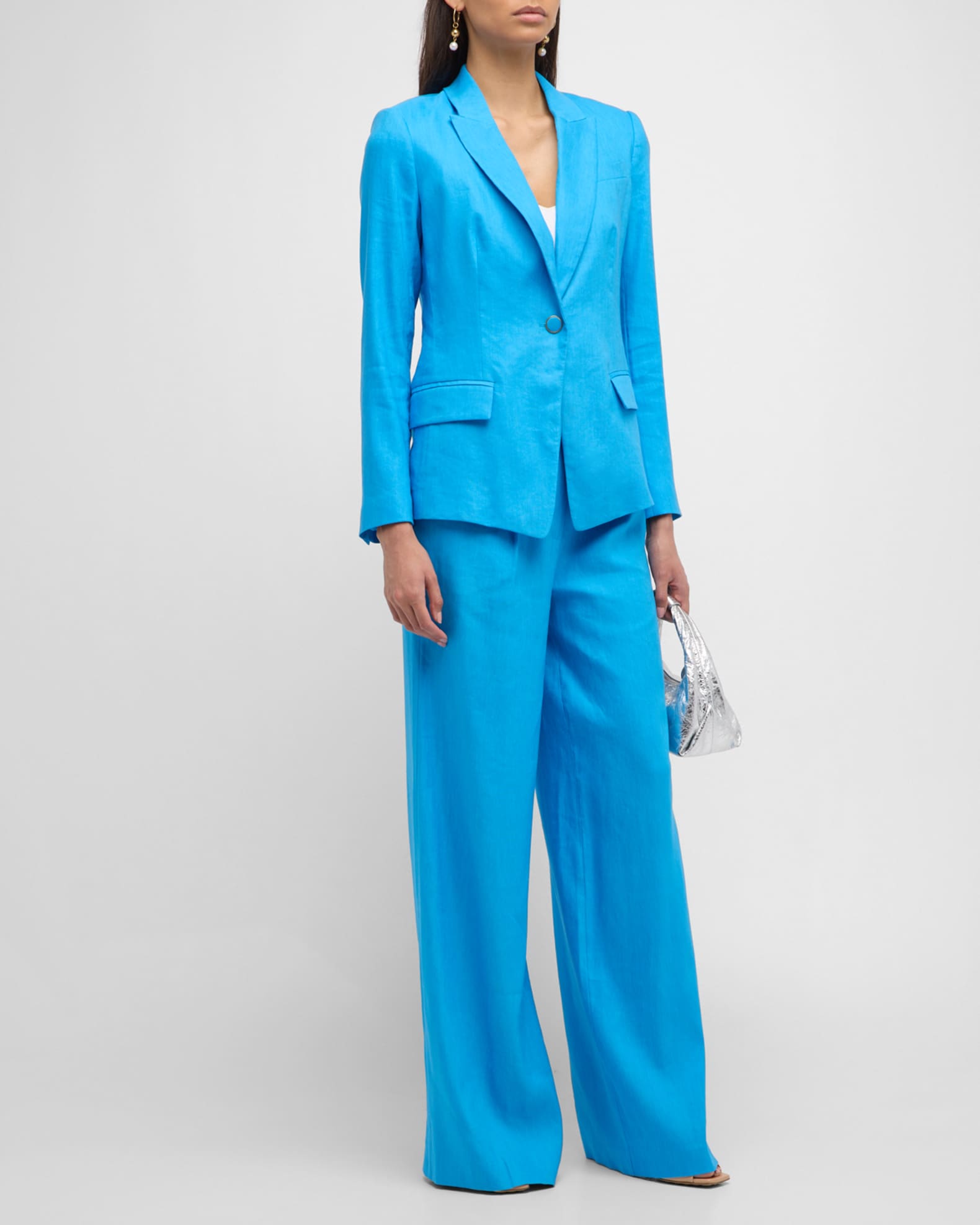 Milly Noelani Pleated Wide-Leg Linen-Blend Pants | Neiman Marcus