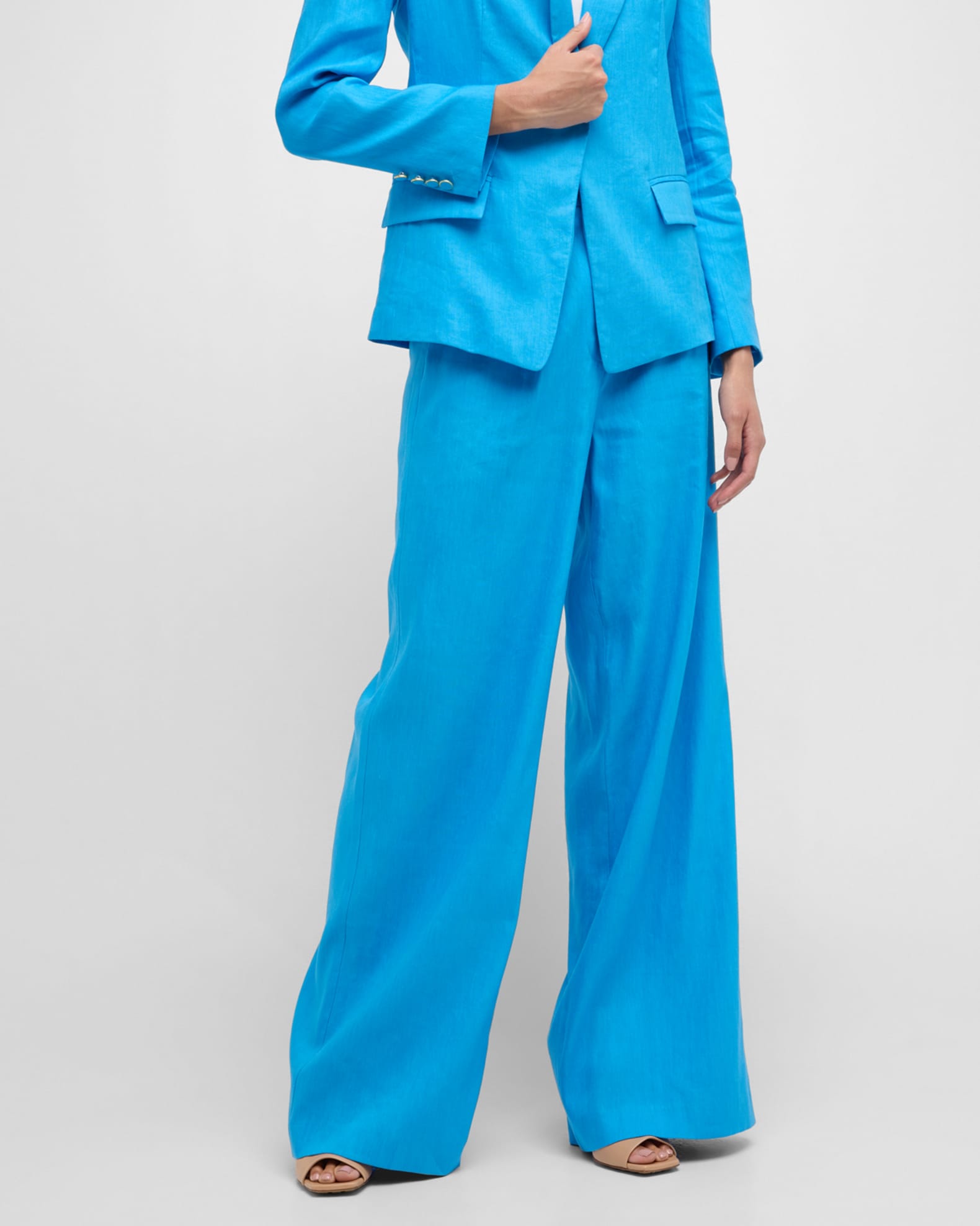 Milly Noelani Pleated Wide-Leg Linen-Blend Pants | Neiman Marcus