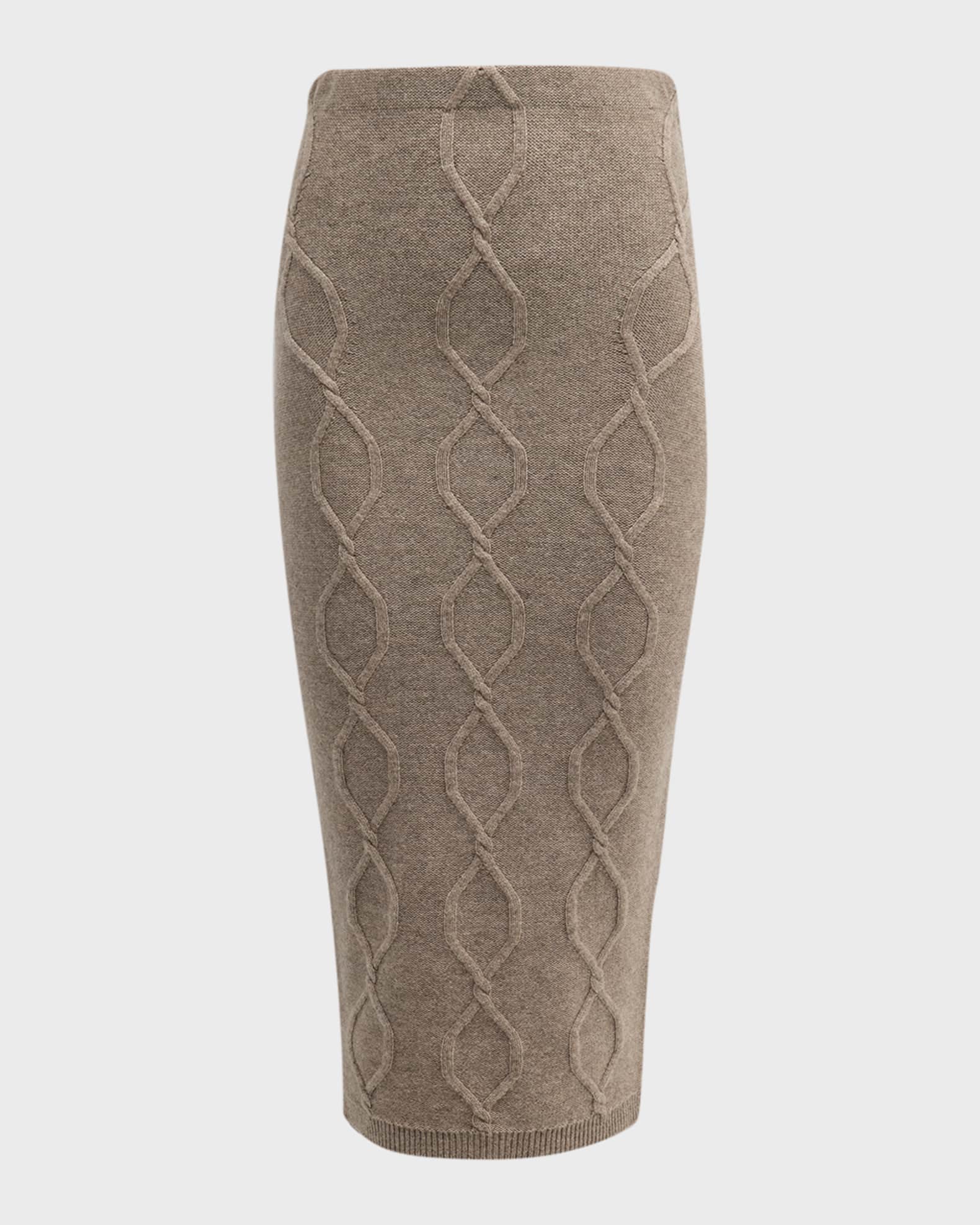 Naadam Wool-Cashmere Aran Cable-Knit Midi Skirt | Neiman Marcus