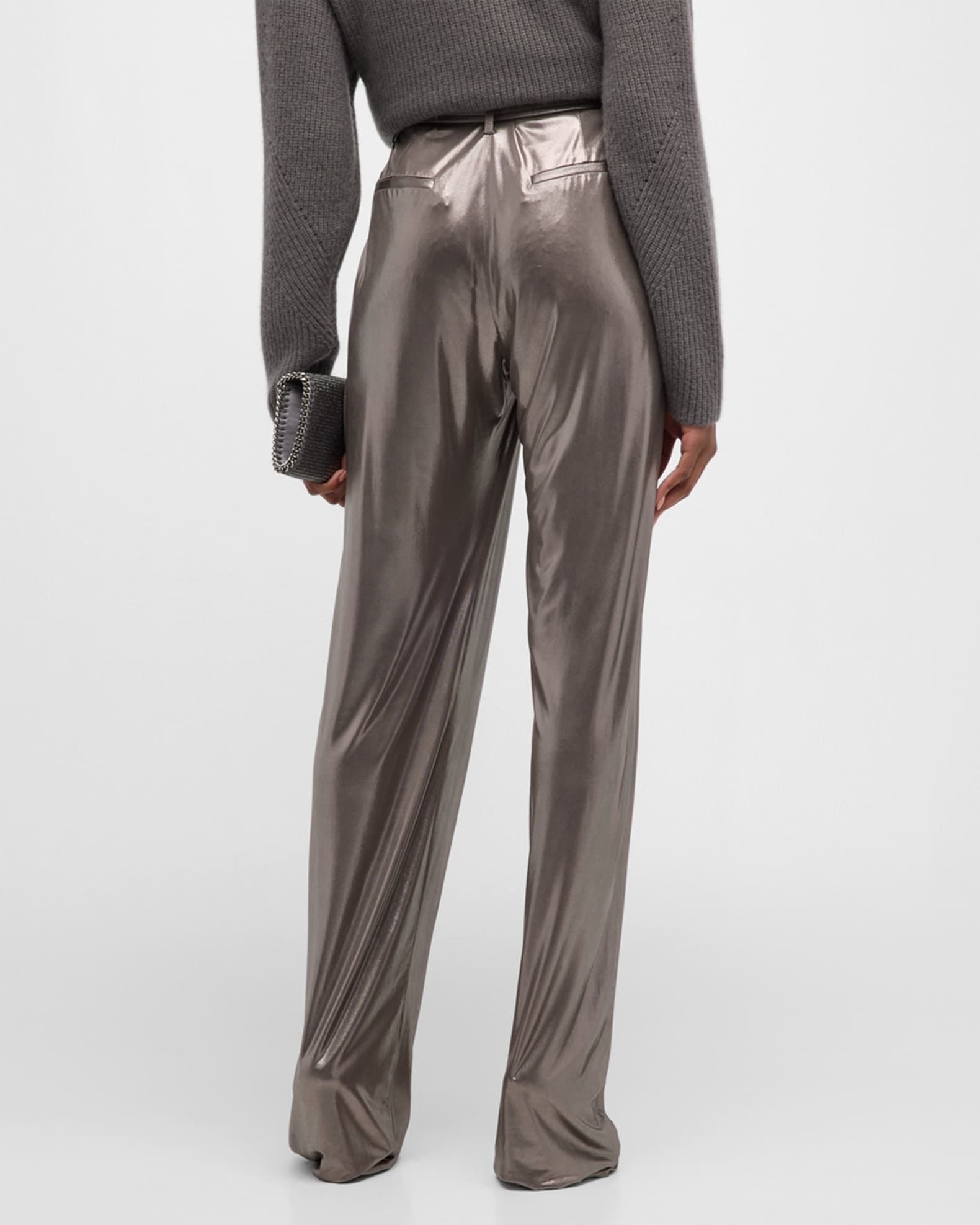 LAPOINTE Metallic Coated Jersey Wide-Leg Belted Pants | Neiman Marcus