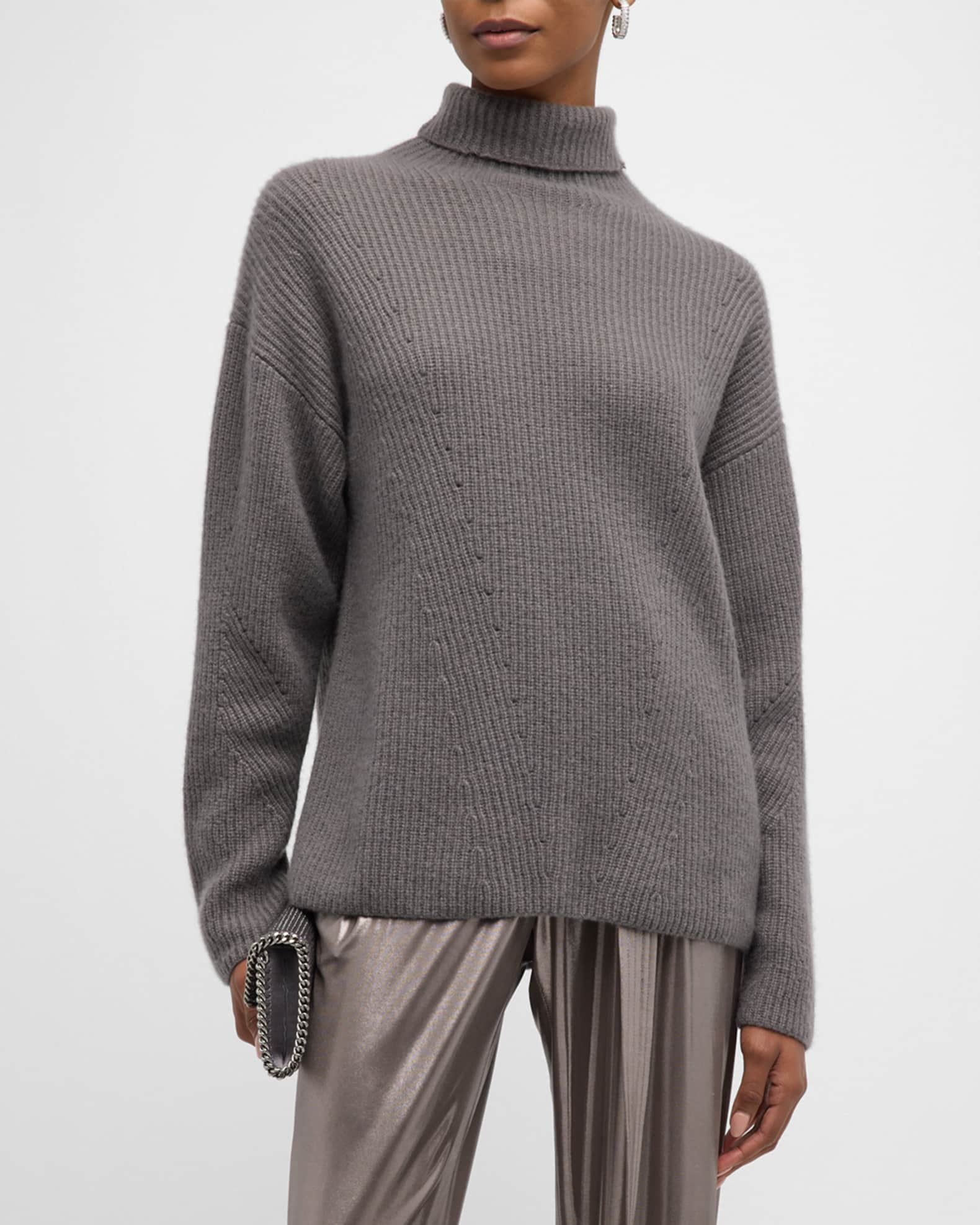 Lapointe Airy Cashmere Silk Ribbed Turtleneck Sweater | Neiman Marcus