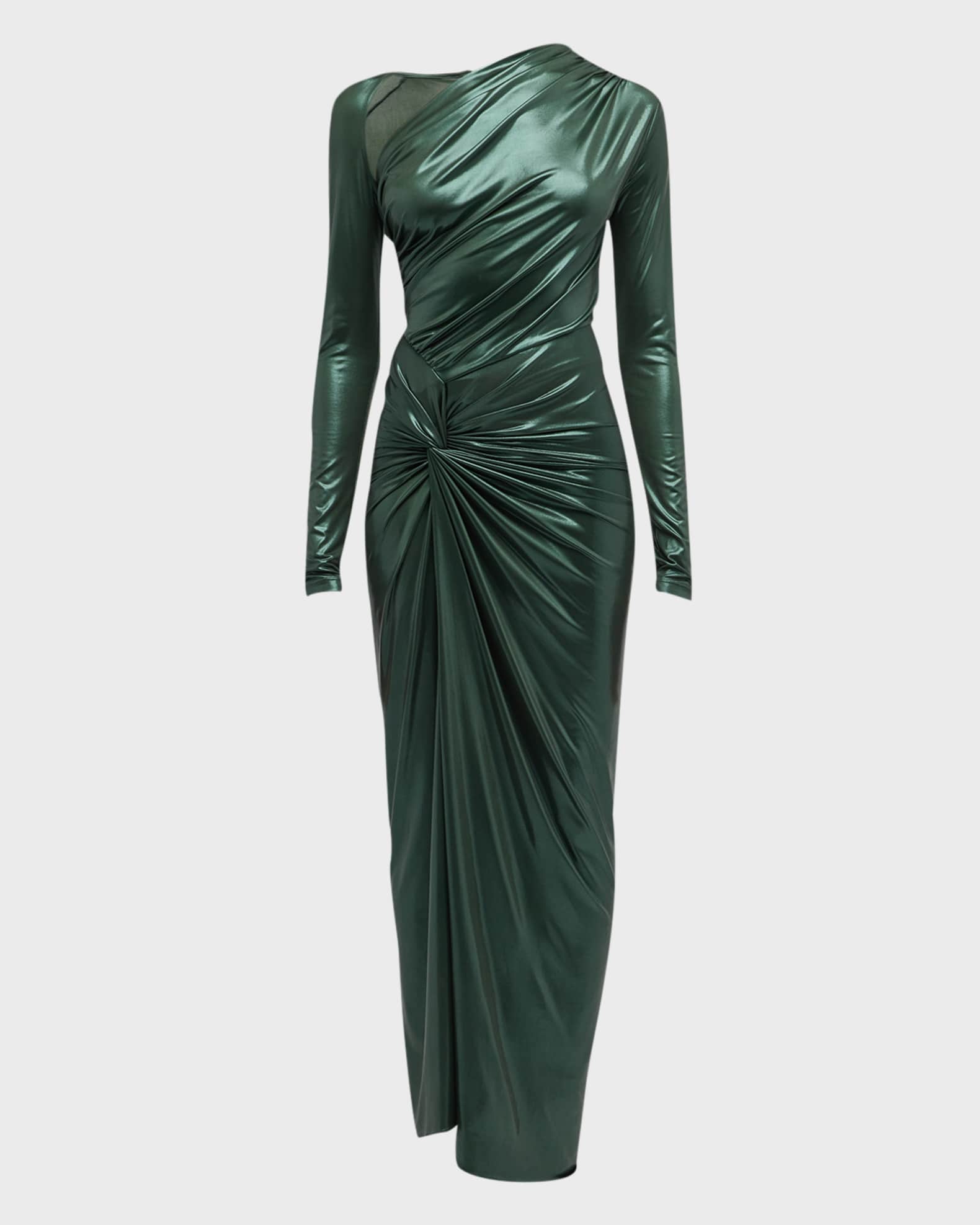 LAPOINTE Metallic Coated Jersey Asymmetric Draped Maxi Sarong Dress ...