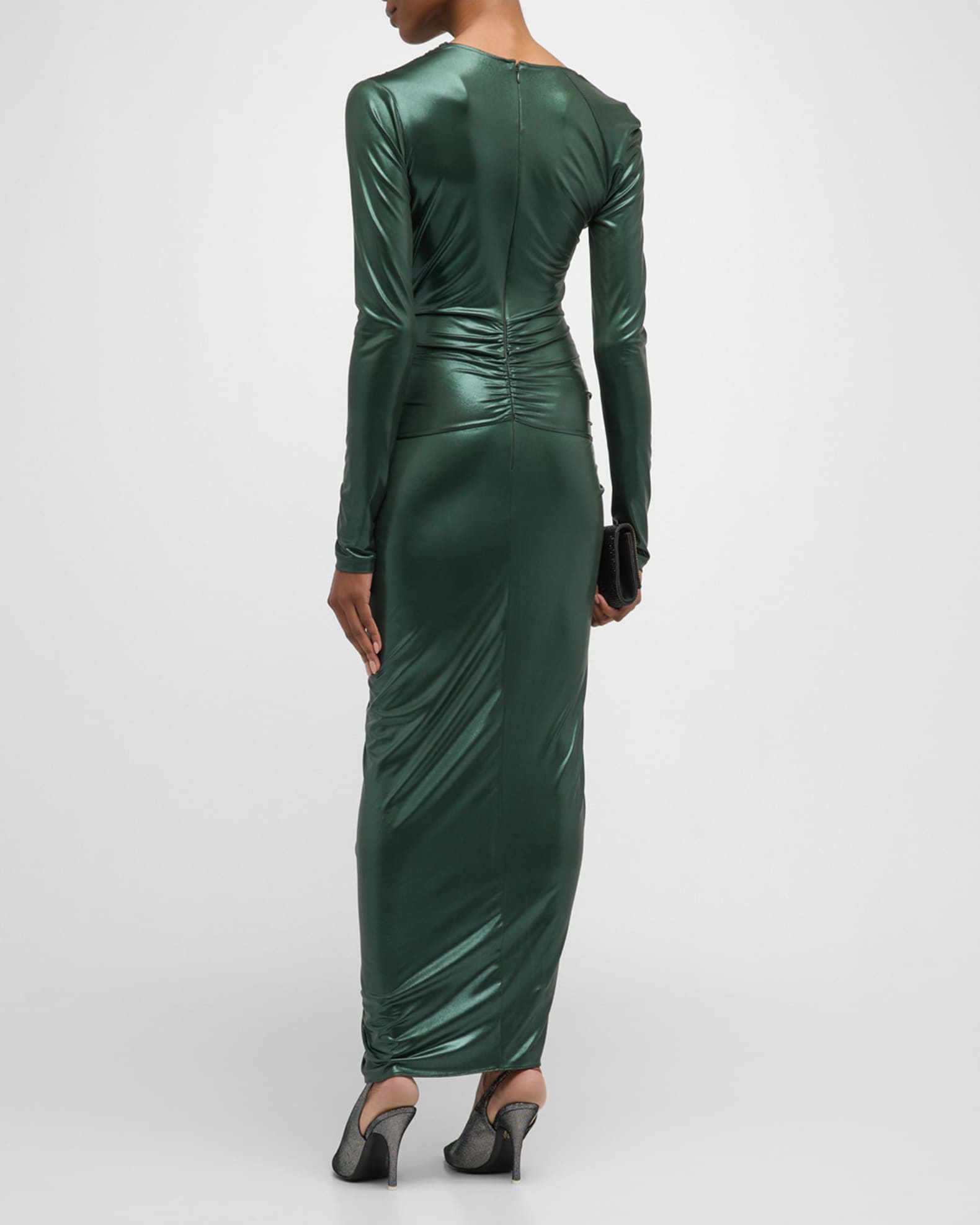 LAPOINTE Metallic Coated Jersey Asymmetric Draped Maxi Sarong Dress ...