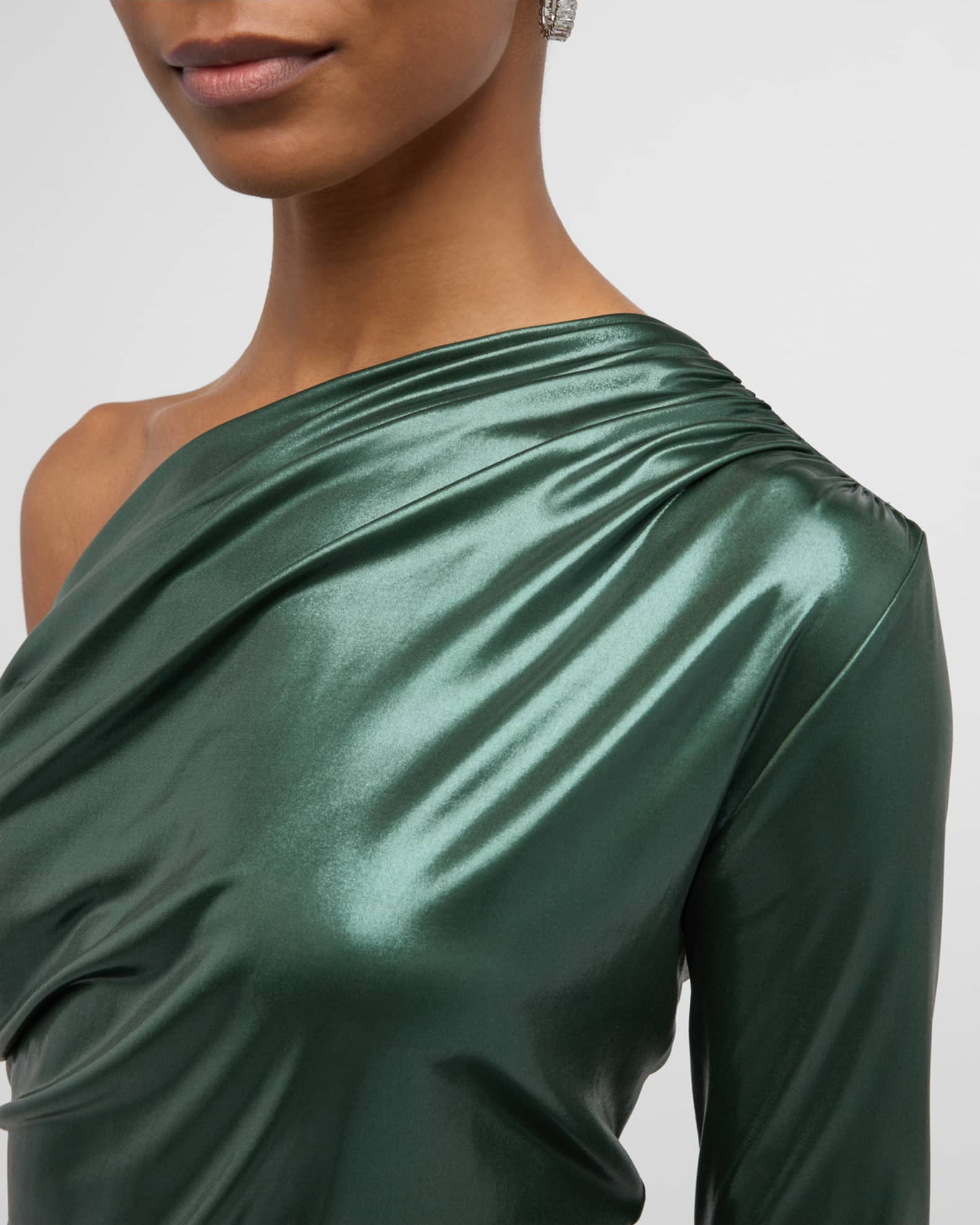 LAPOINTE Metallic Coated Jersey Asymmetric Draped Maxi Sarong Dress ...