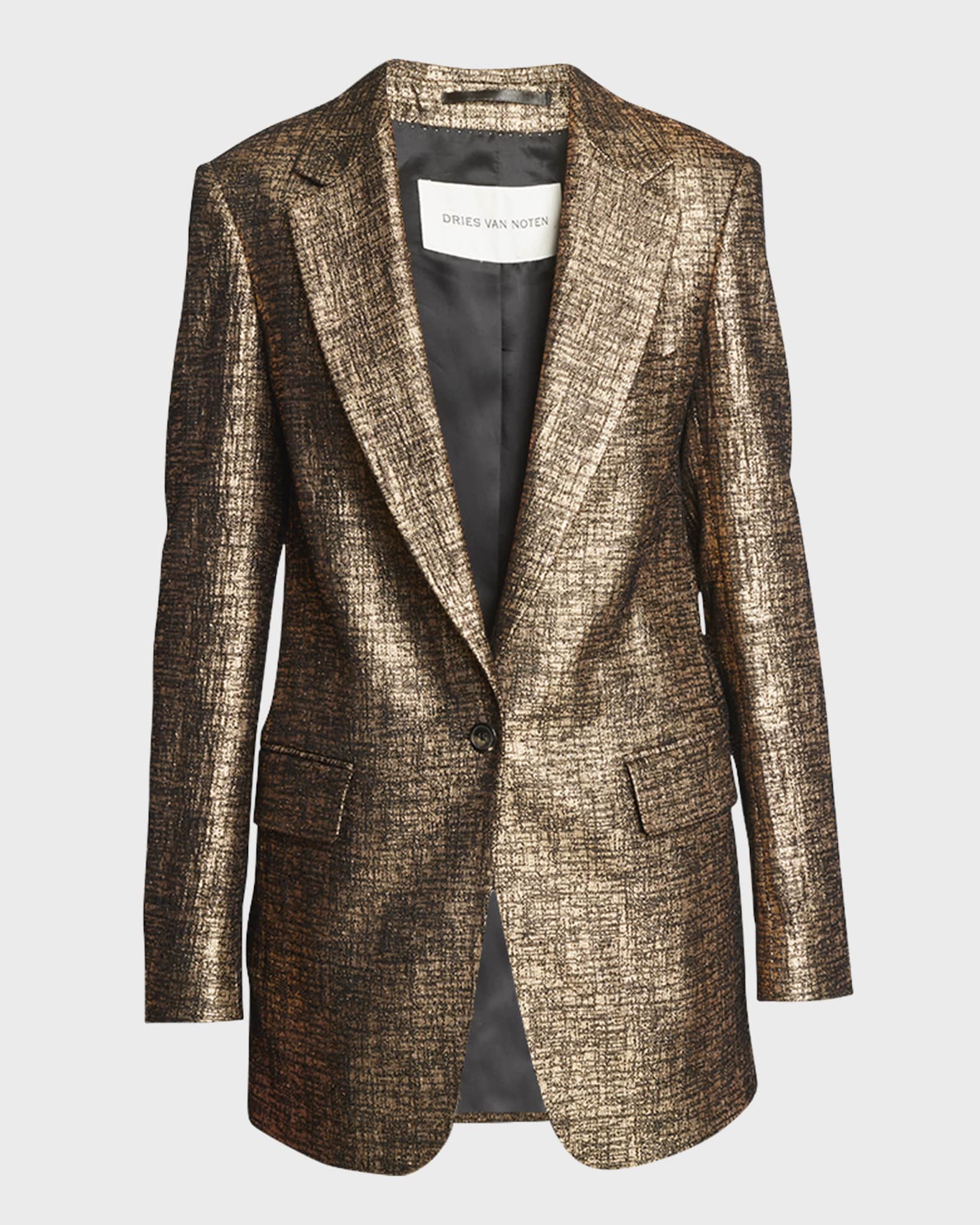 Dries Van Noten Blanchet One-Button Metallic Blazer | Neiman Marcus
