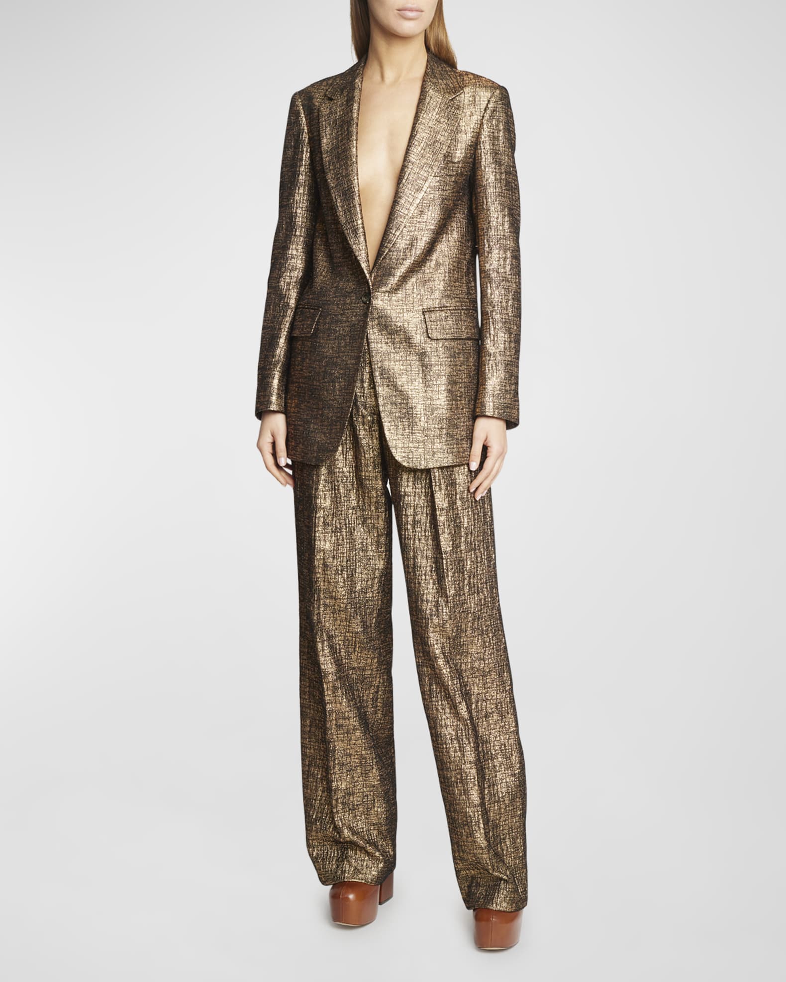 Dries Van Noten Blanchet One-Button Metallic Blazer | Neiman Marcus