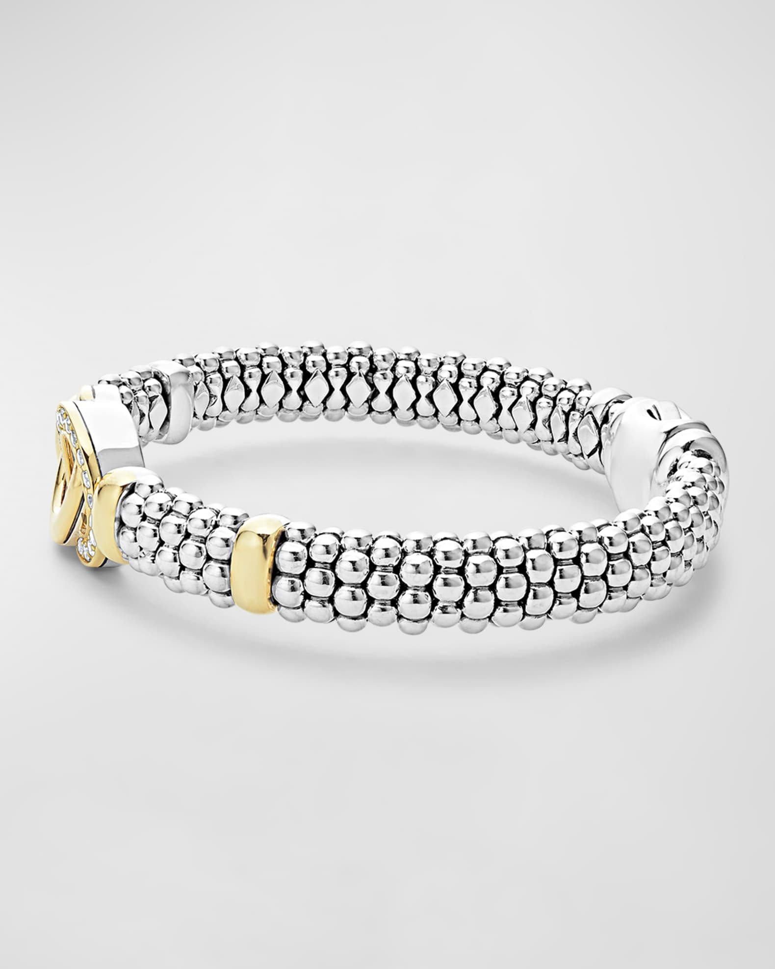 LAGOS Sterling Silver 18K Signature Caviar Bracelet with Diamonds, 9mm ...