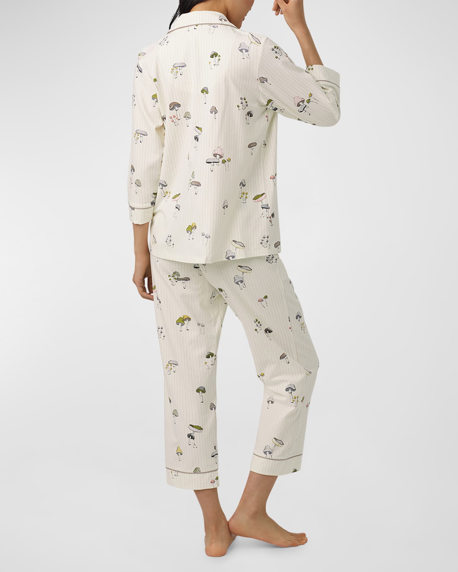 BedHead Pajamas Striped Mushroom-Print Cropped Pajama Set | Neiman Marcus