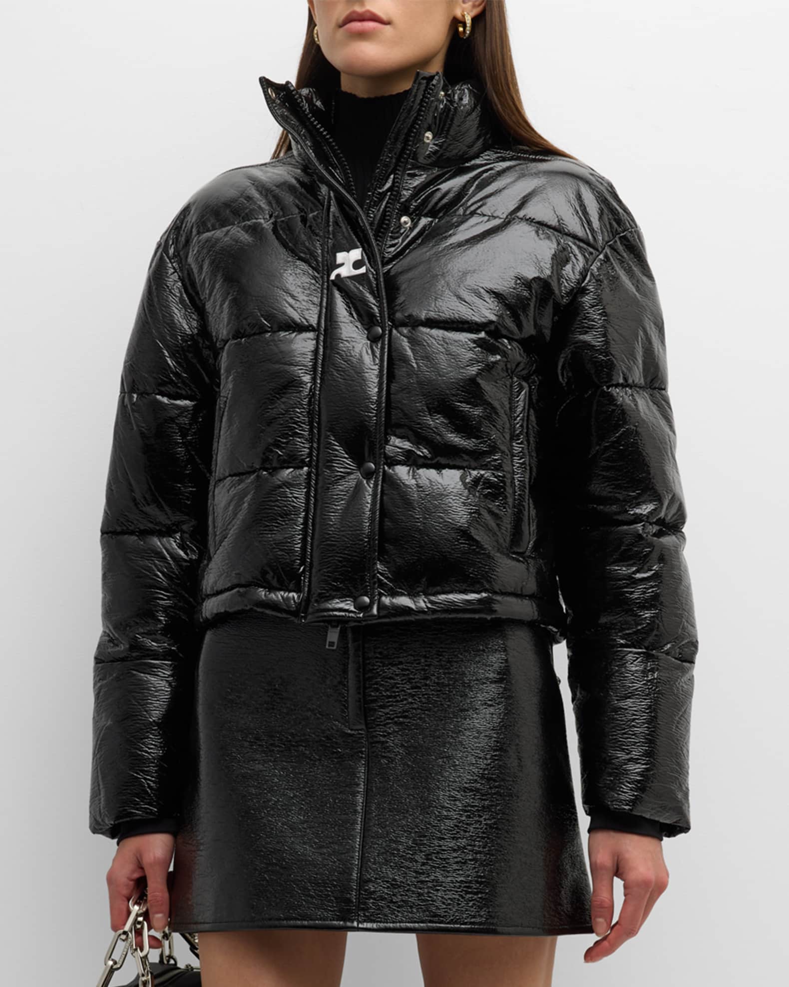 Courreges Vinyl Puffer Jacket with Logo Detail | Neiman Marcus