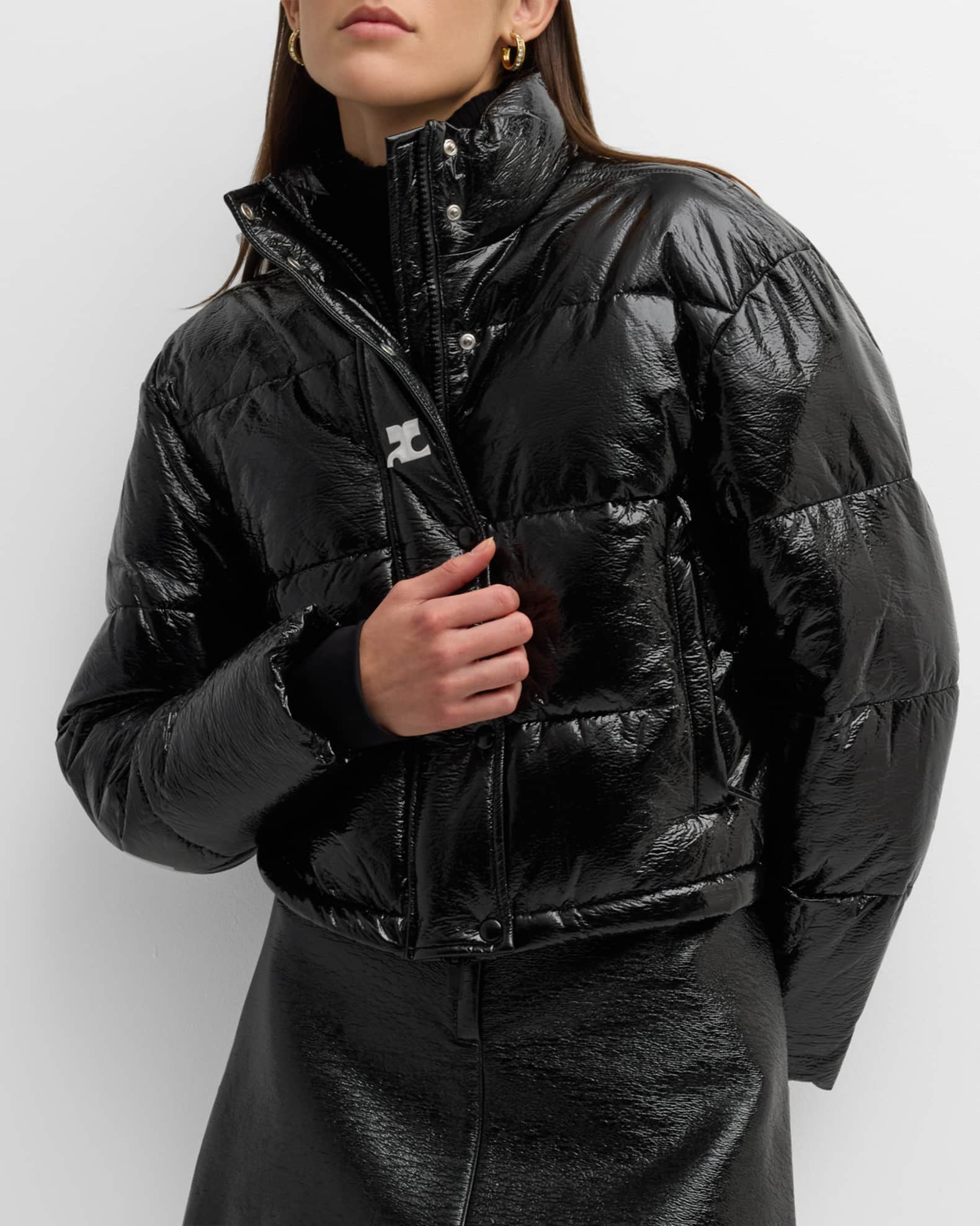 Courreges Vinyl Puffer Jacket with Logo Detail | Neiman Marcus