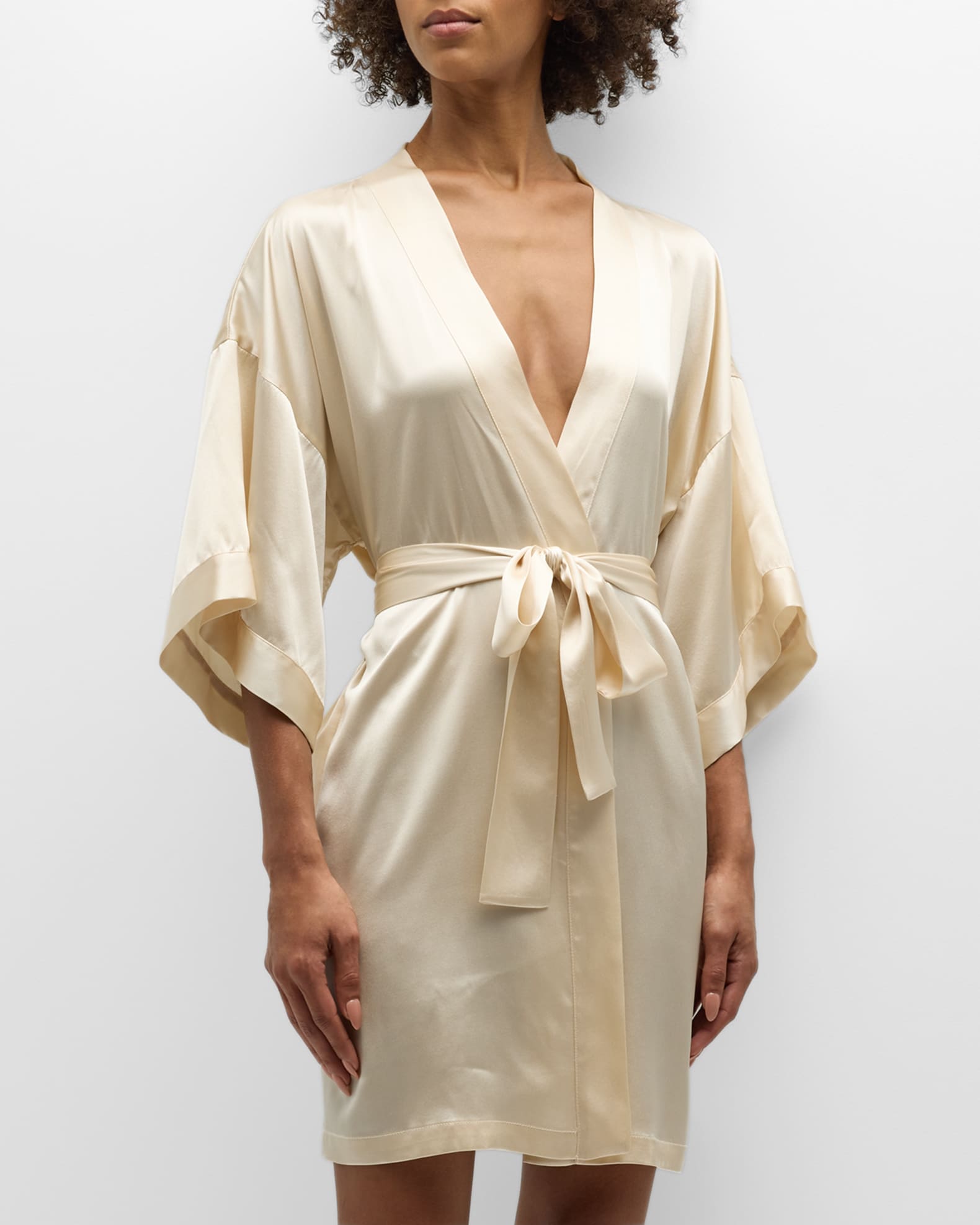 Neiman Marcus 3/4-Sleeve Short Silk Charmeuse Robe | Neiman Marcus