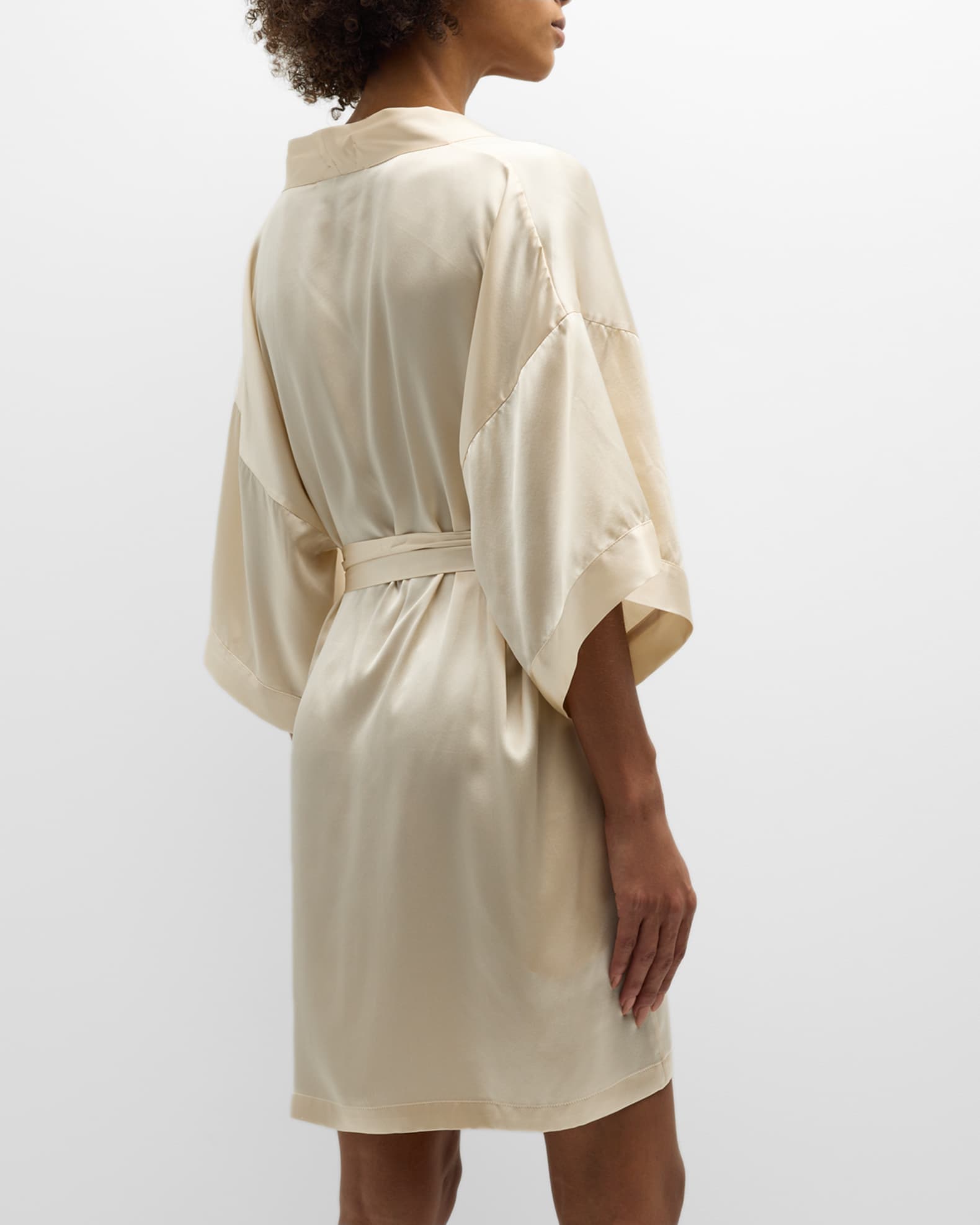 Neiman Marcus 3/4-Sleeve Short Silk Charmeuse Robe | Neiman Marcus