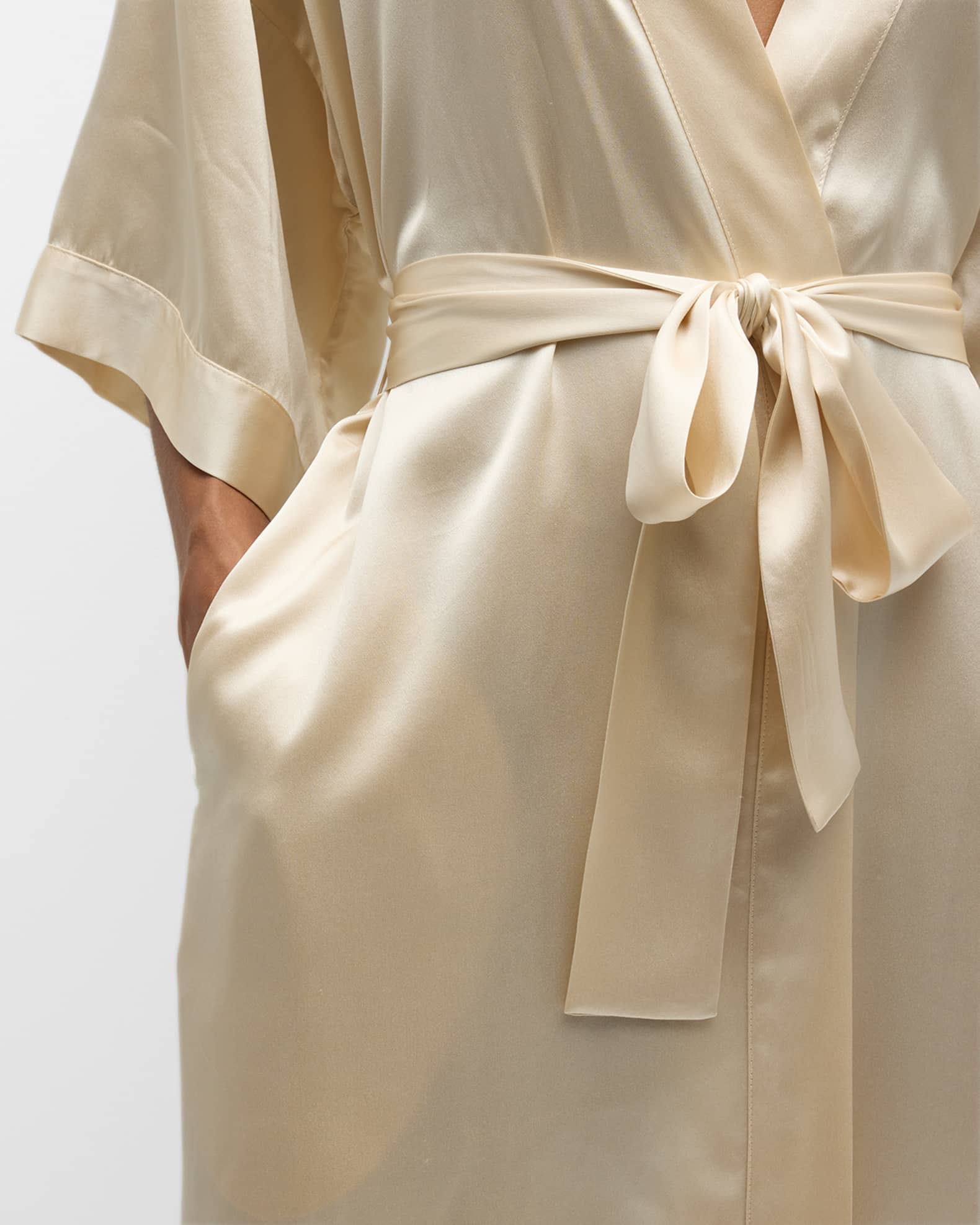 Neiman Marcus 3/4-Sleeve Short Silk Charmeuse Robe | Neiman Marcus