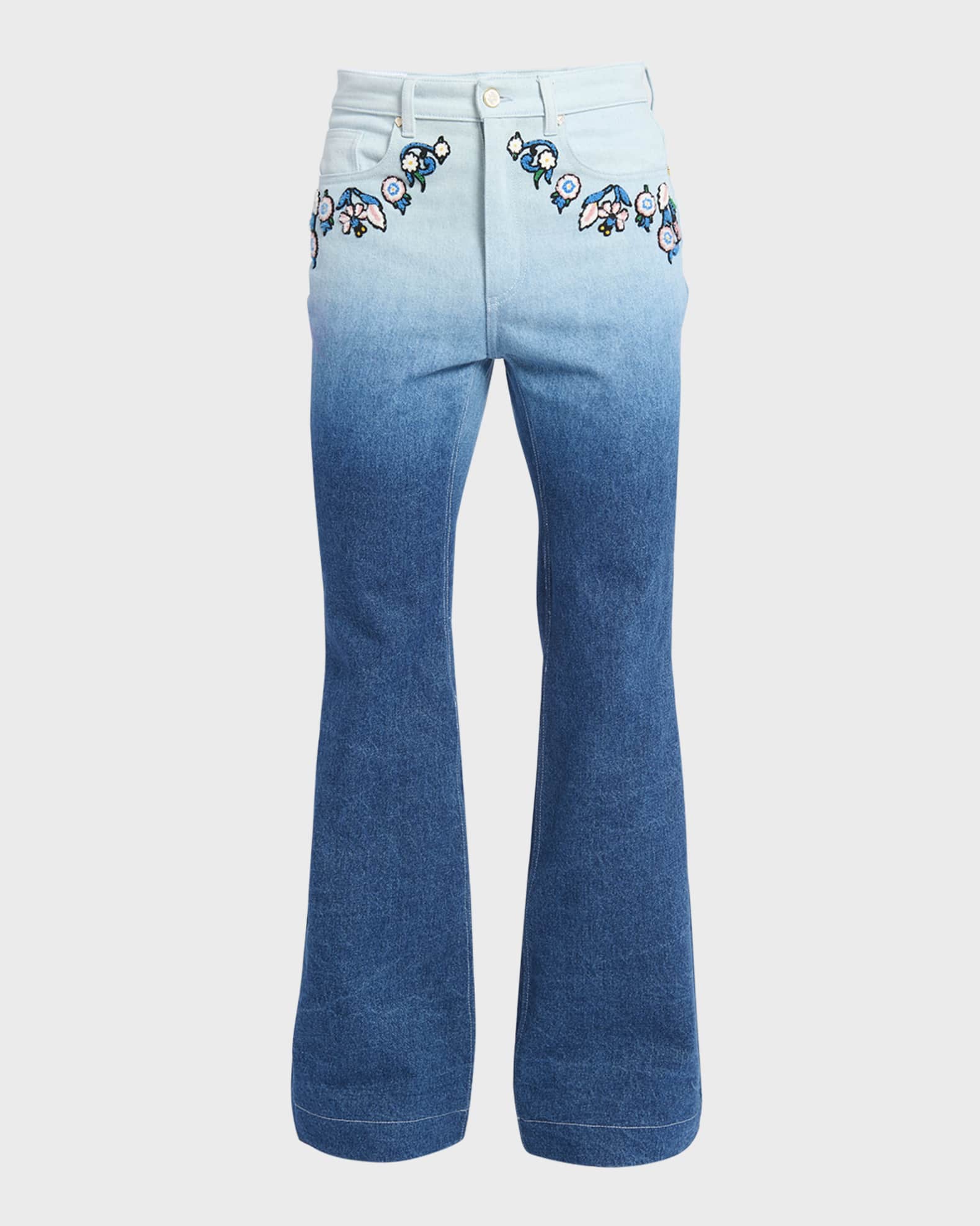 CASABLANCA Men's Floral Embroidered Flared Gradient Jeans | Neiman Marcus