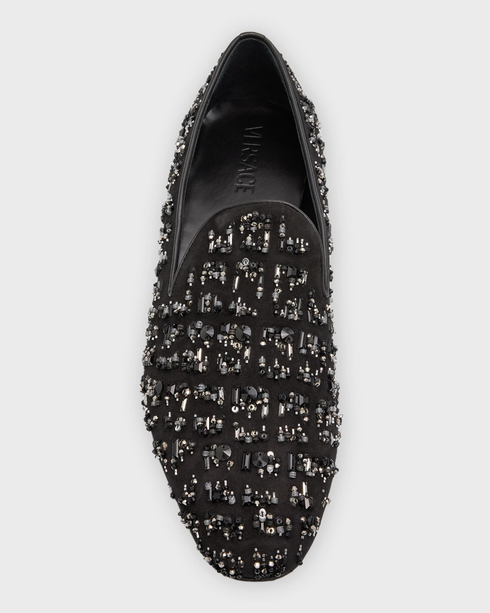 Versace Men's Suede Bead-Embellished Smoking Slippers | Neiman Marcus