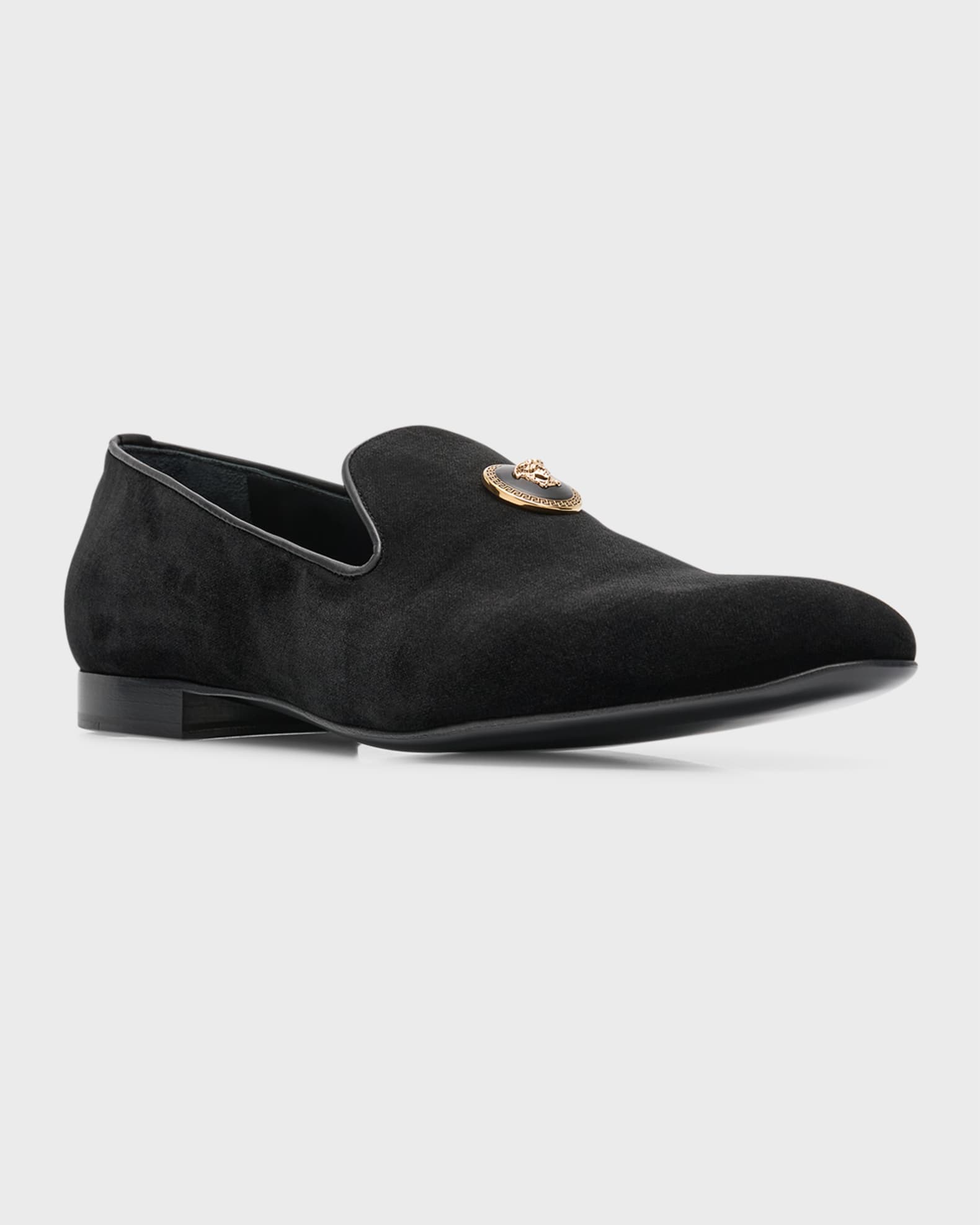 Versace Men's Medusa Ornament Suede Smoking Slippers | Neiman Marcus