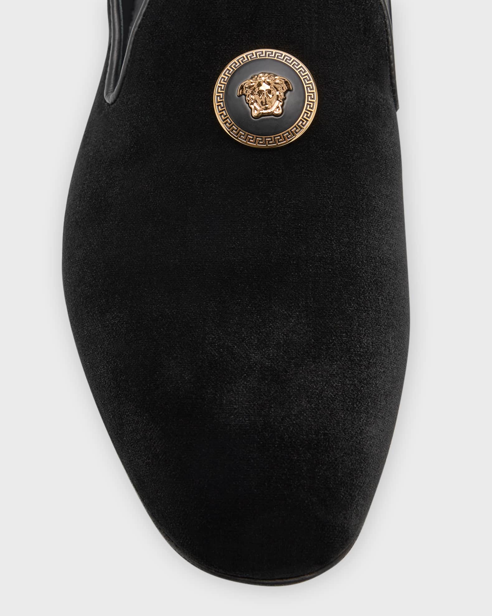 Versace Men's Medusa Ornament Suede Smoking Slippers | Neiman Marcus