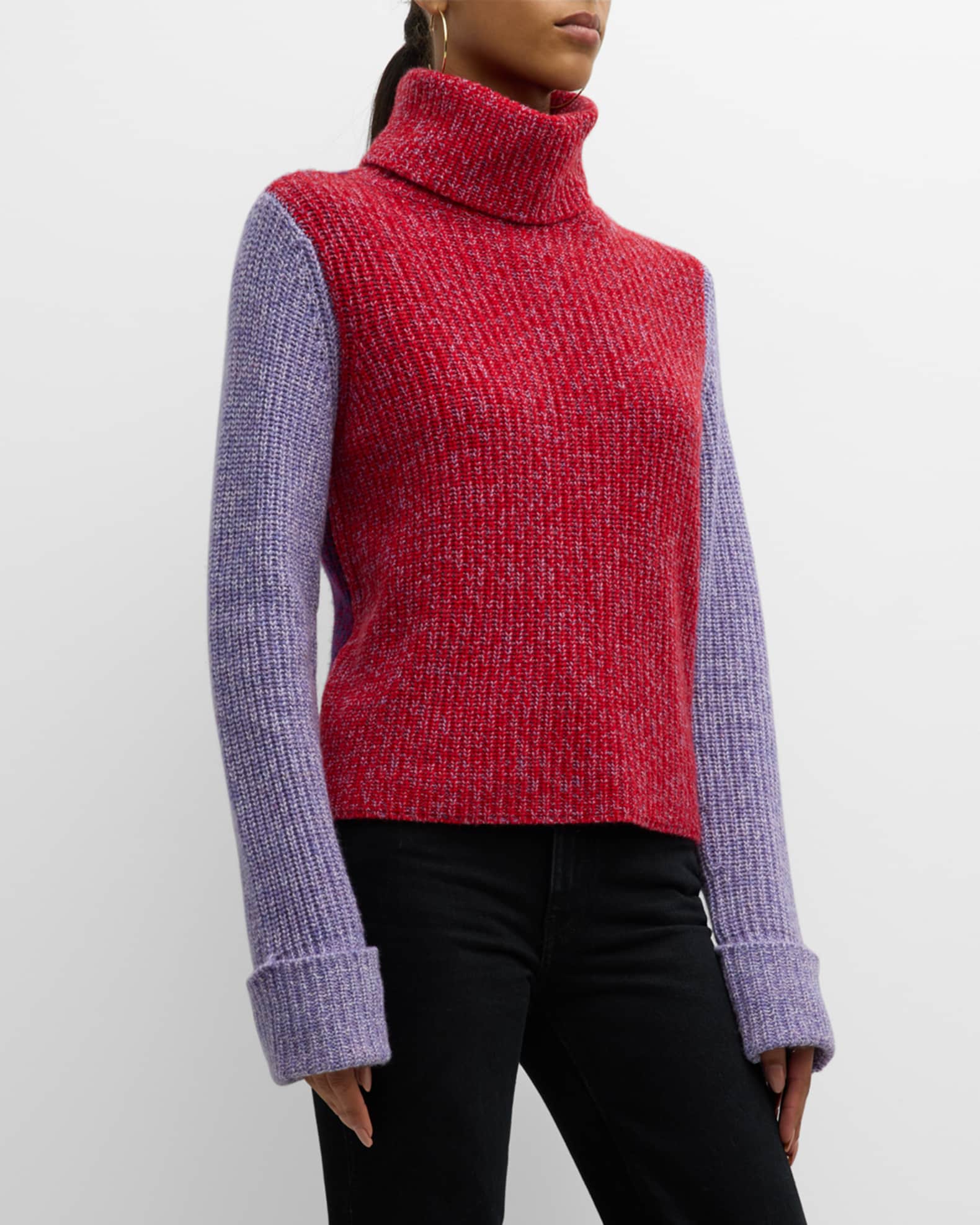 Autumn Cashmere Colorblock Tweed Turtleneck Sweater | Neiman Marcus