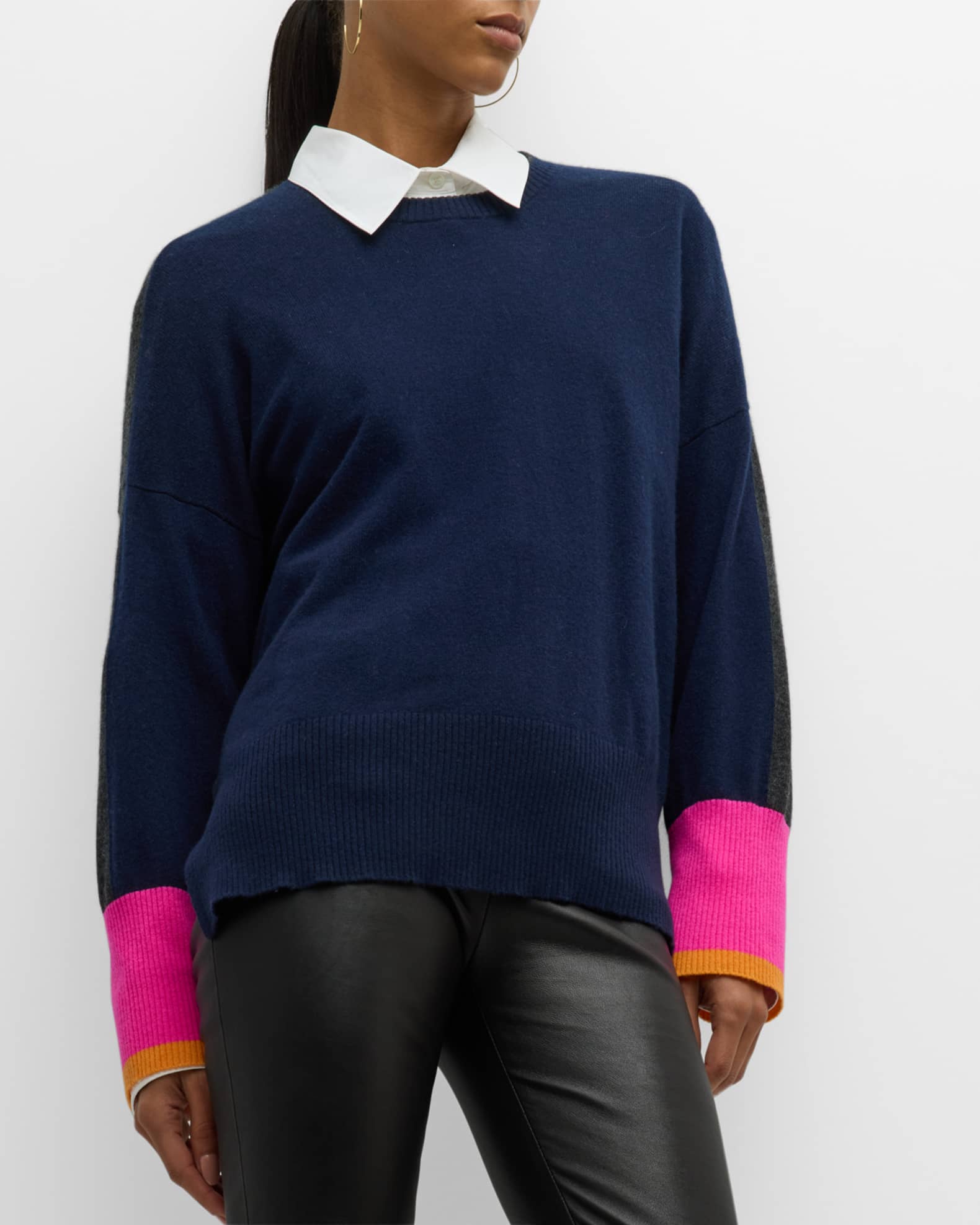 Autumn Cashmere Cashmere Colorblock Crewneck Sweater | Neiman Marcus