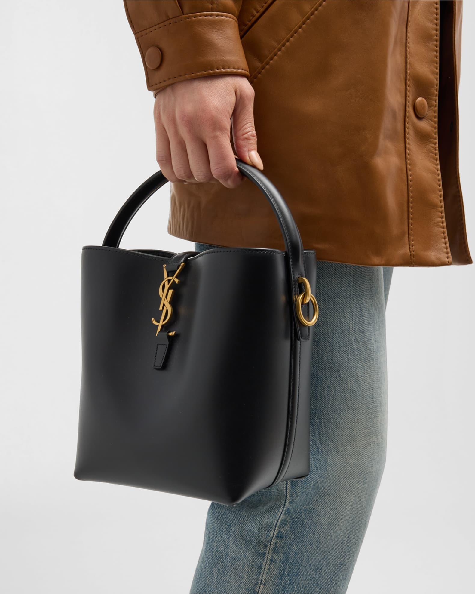 Saint Laurent Le 37 Small YSL Bucket Bag in Spazzolato Leather | Neiman ...