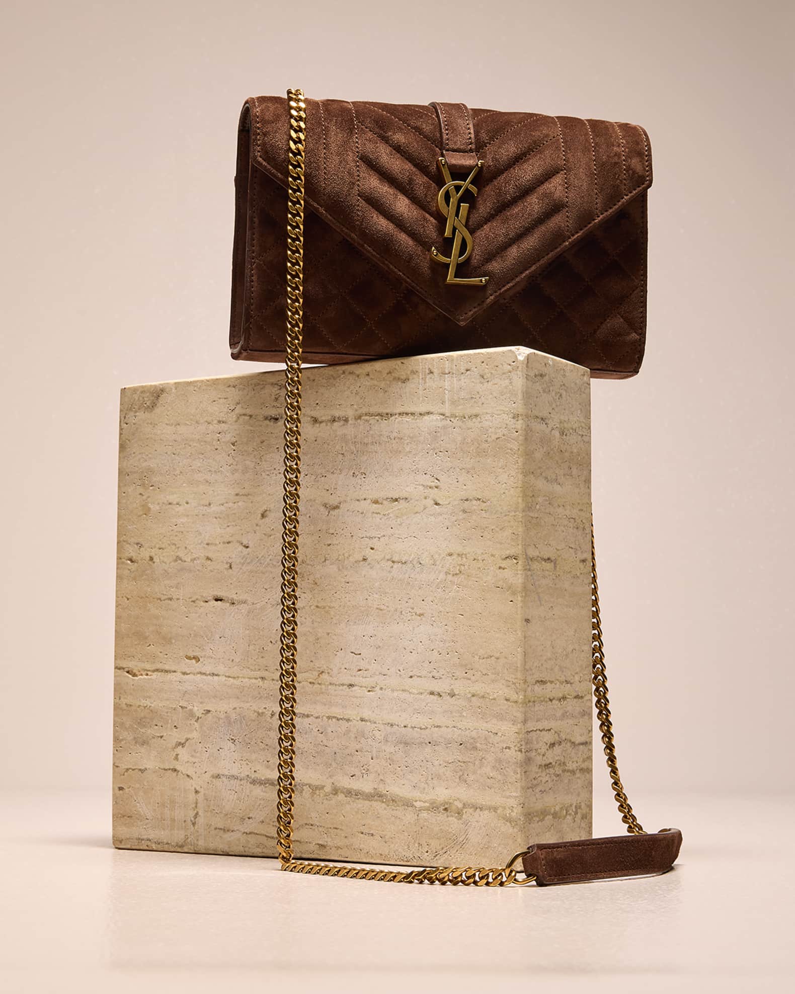 Saint Laurent Envelope Triquilt Small YSL Shoulder Bag in Suede ...