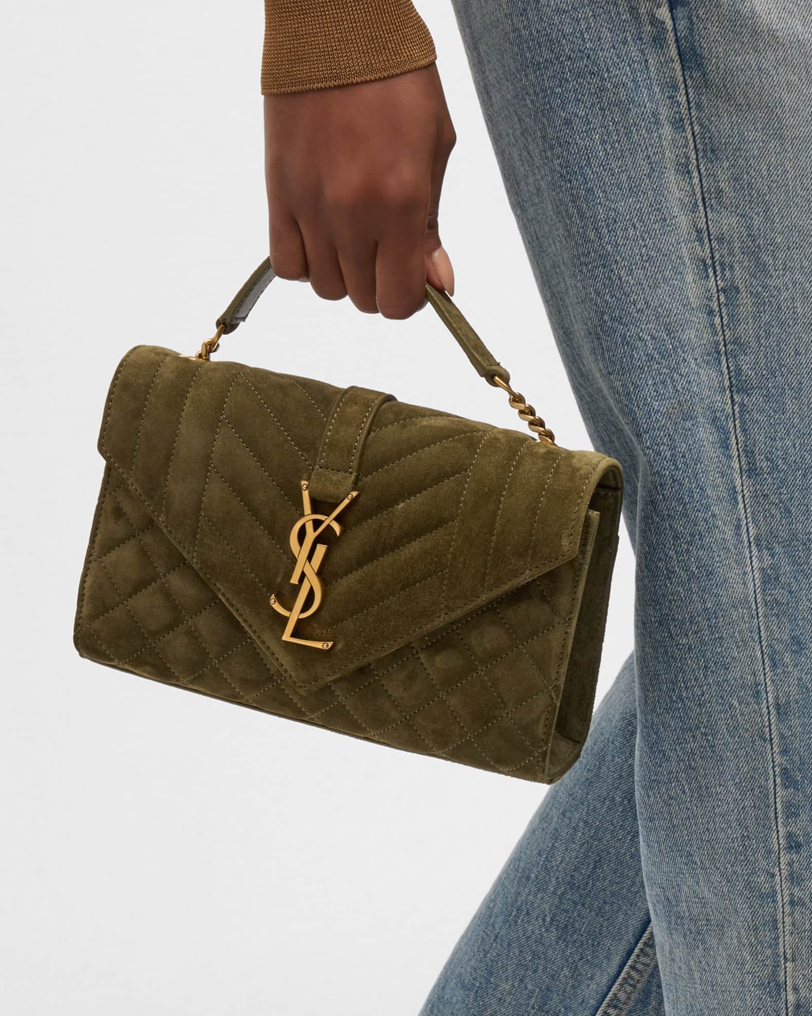 Saint Laurent Envelope Triquilt Small YSL Shoulder Bag in Suede ...