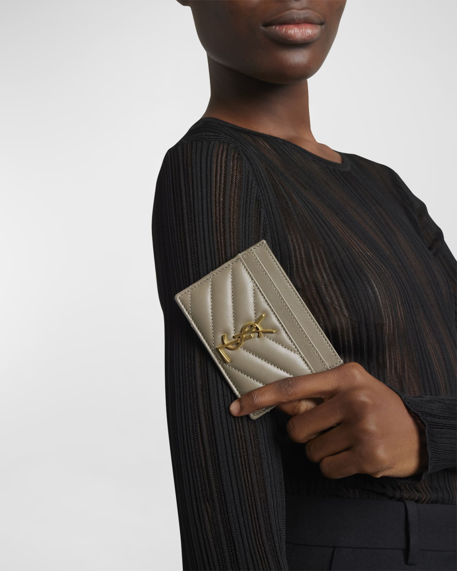 Saint Laurent YSL Monogram Card Case in Quilted Smooth Leather | Neiman ...