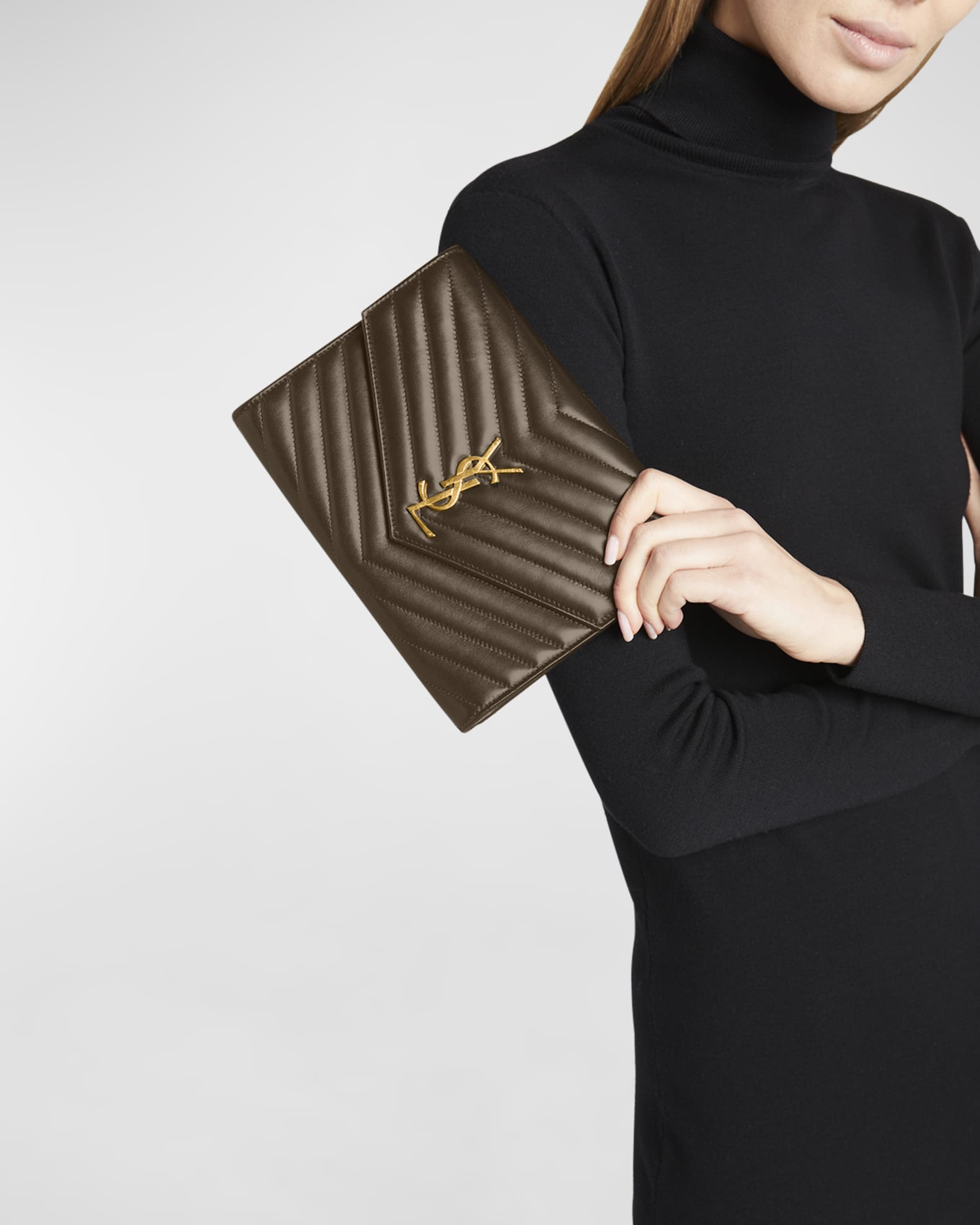 Saint Laurent YSL Monogram Flap Clutch Bag in Smooth Leather | Neiman ...