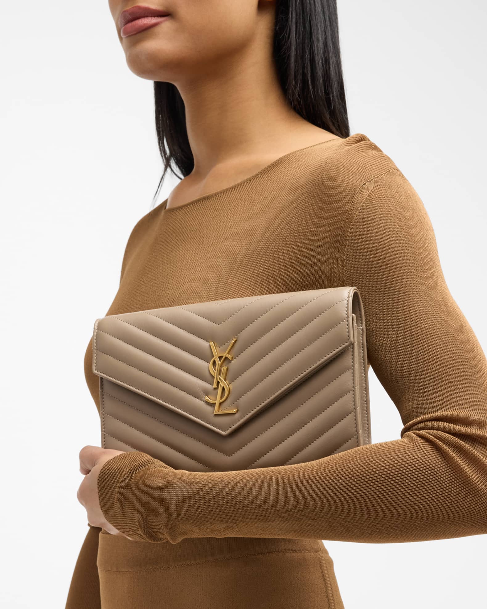 YSL Monogram Large Wallet on Chain in Smooth Leather | Neiman Marcus