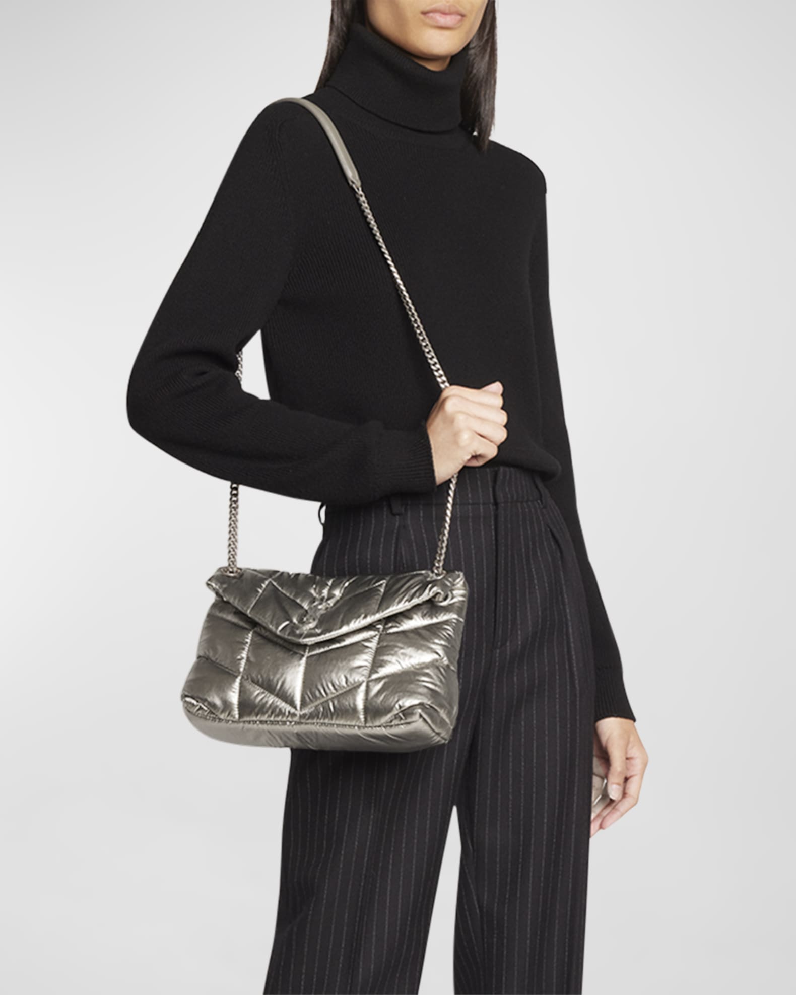 Saint Laurent Small Puffer Metallic Chain Shoulder Bag | Neiman Marcus