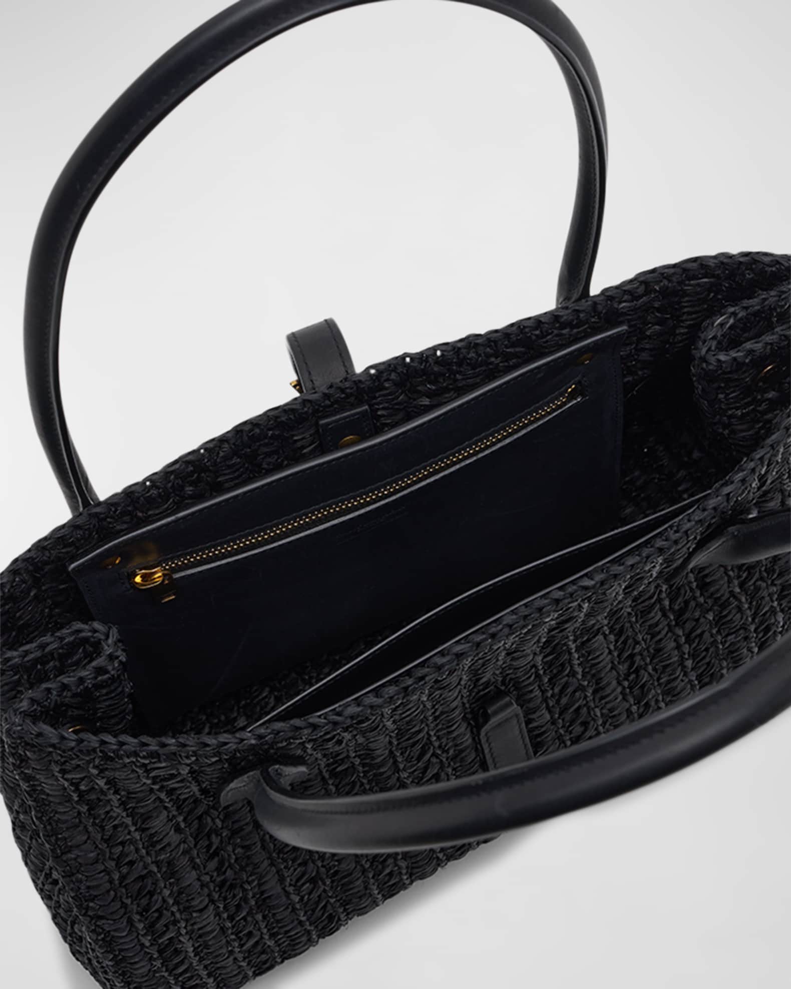 Saint Laurent Panier Rectangular YSL Tote Bag in Raffia | Neiman Marcus