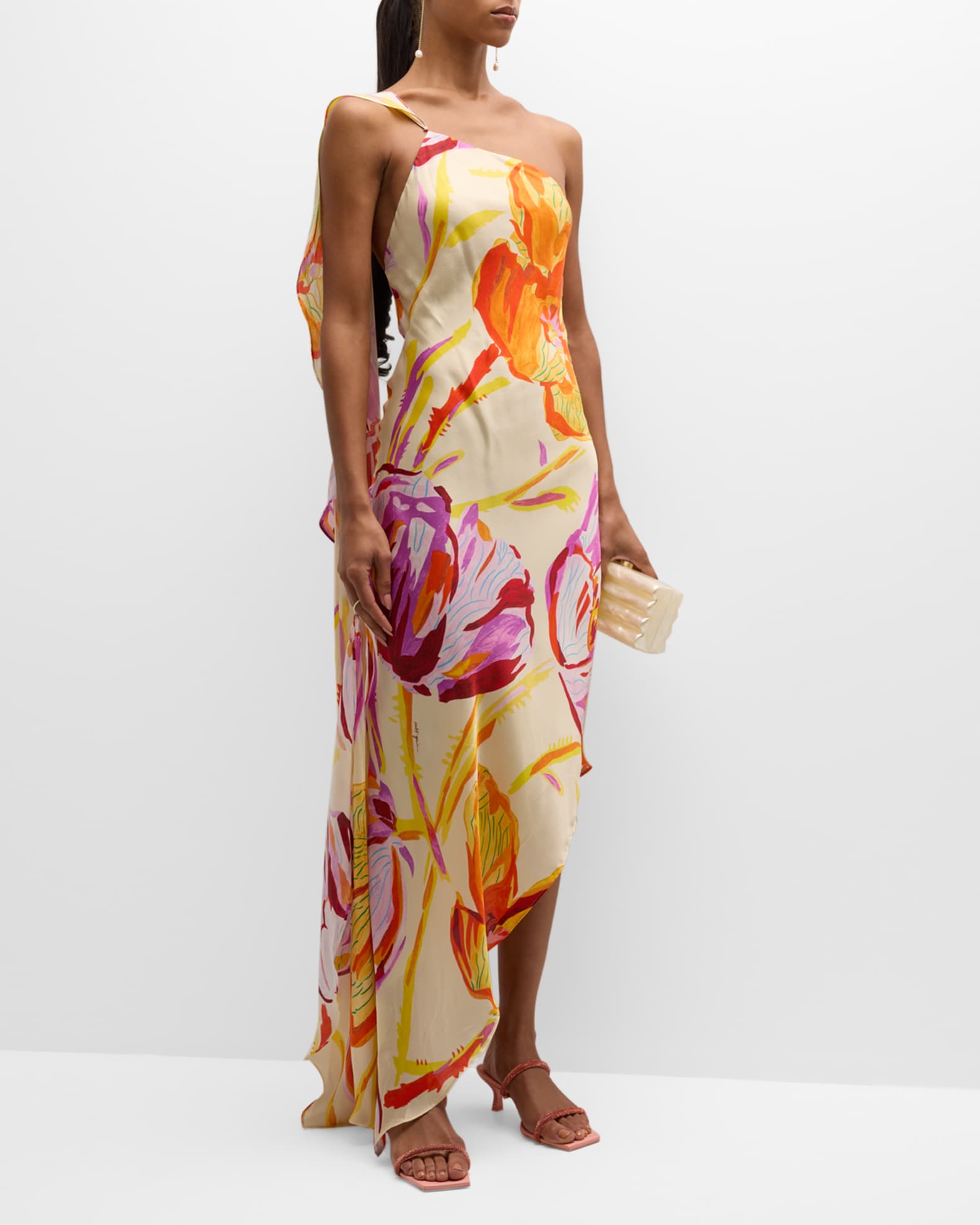 Cult Gaia Trysta Draped High-Low Floral-Print Maxi Dress | Neiman Marcus