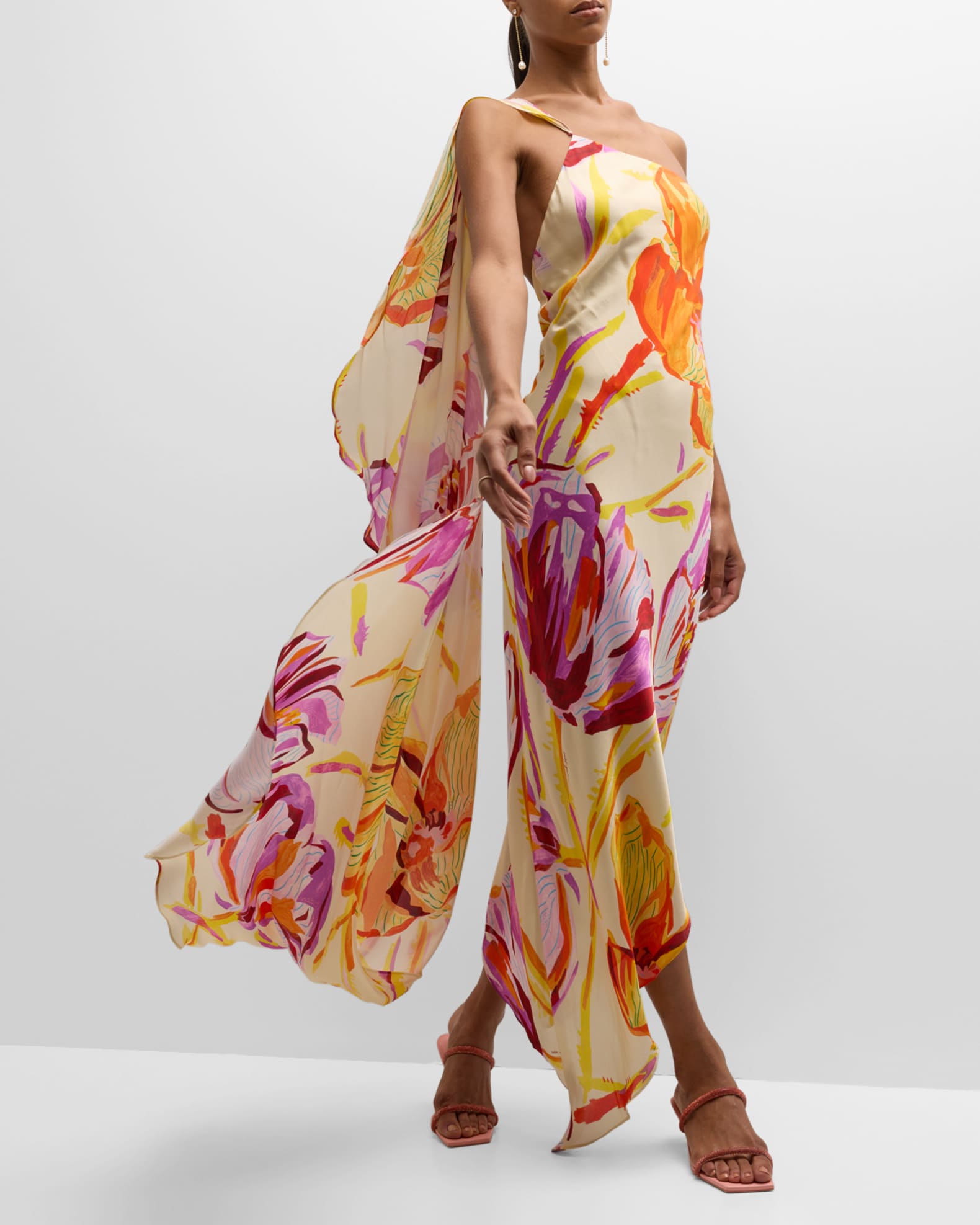 Cult Gaia Trysta Draped High-Low Floral-Print Maxi Dress | Neiman Marcus