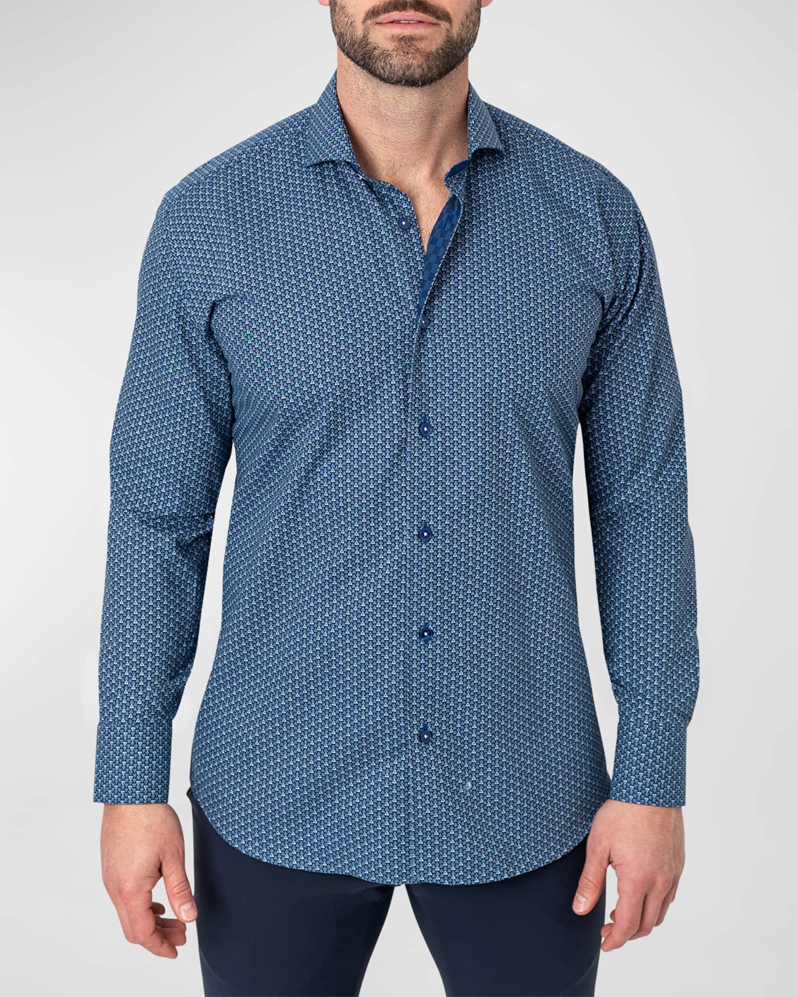 Maceoo Men's Einstein Tonal Triangles Sport Shirt | Neiman Marcus