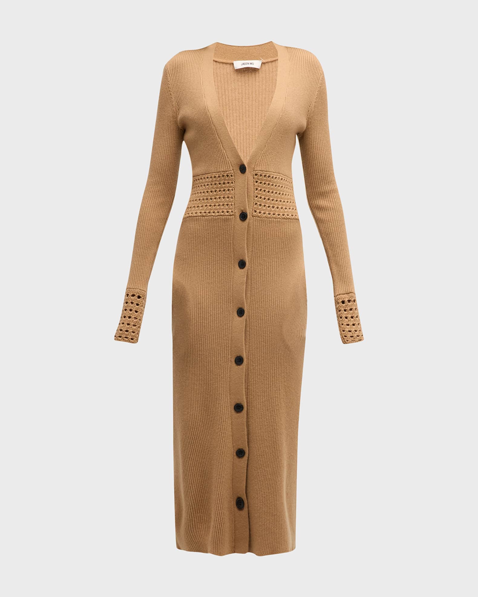 Jason Wu Crochet-Detail Long Cashmere Cardigan | Neiman Marcus