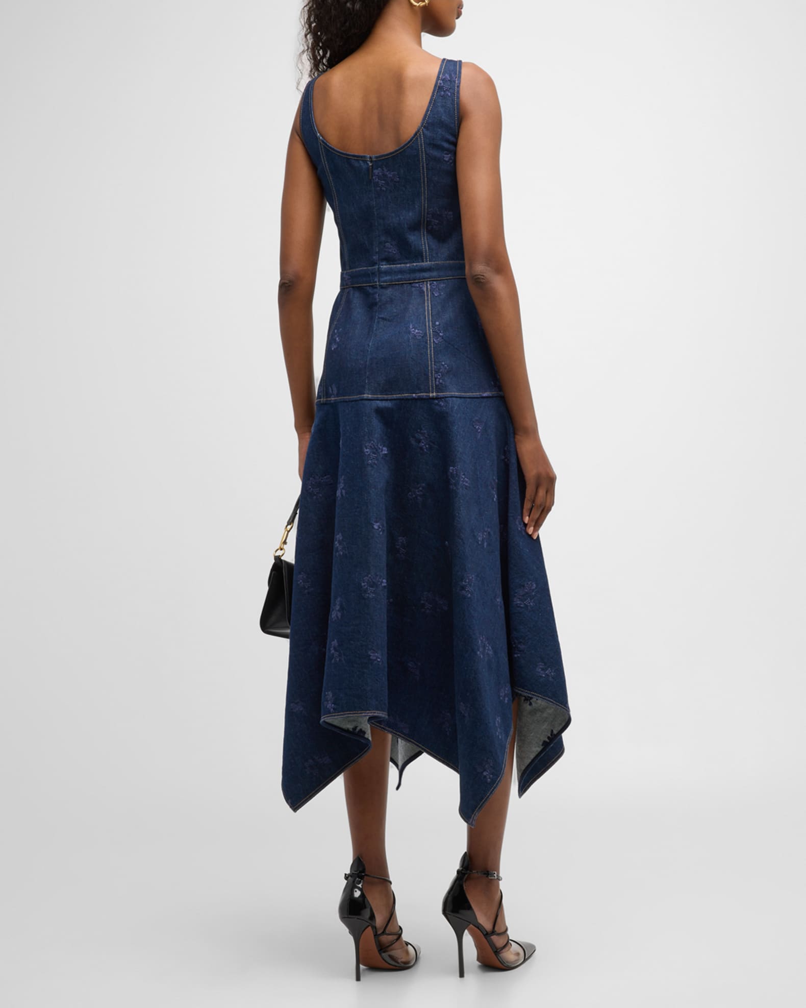 Jason Wu Sleeveless Embroidered Denim Midi Dress | Neiman Marcus