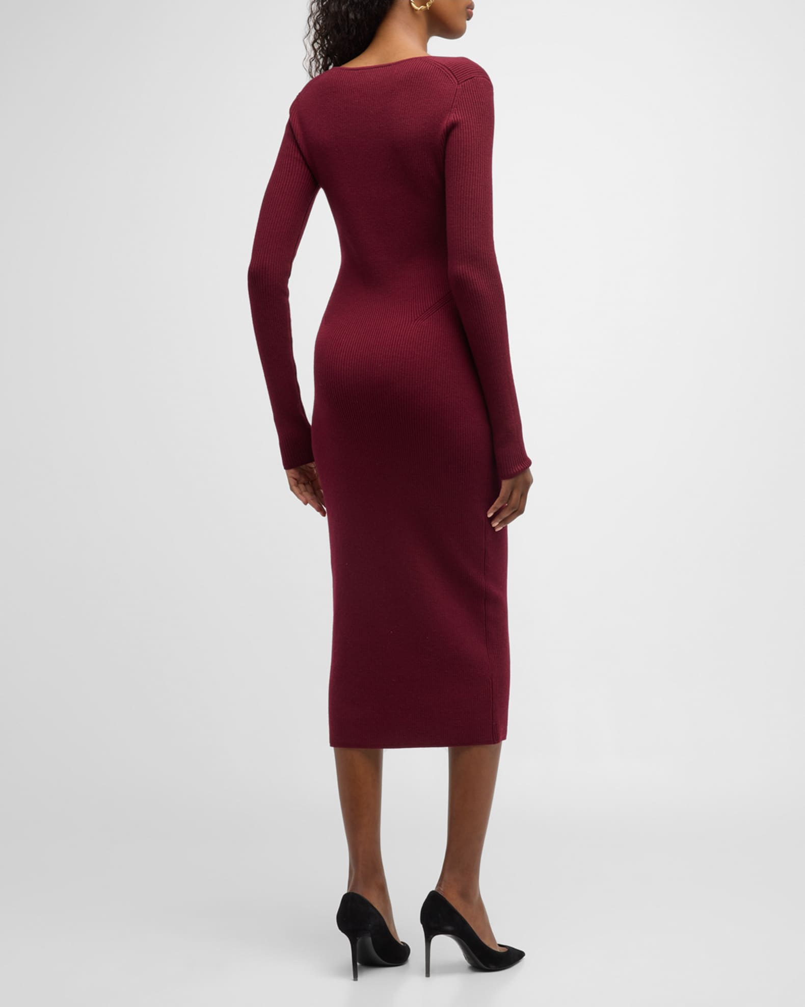 Jason Wu Ribbed Knit Curved-Neck Midi Dress | Neiman Marcus