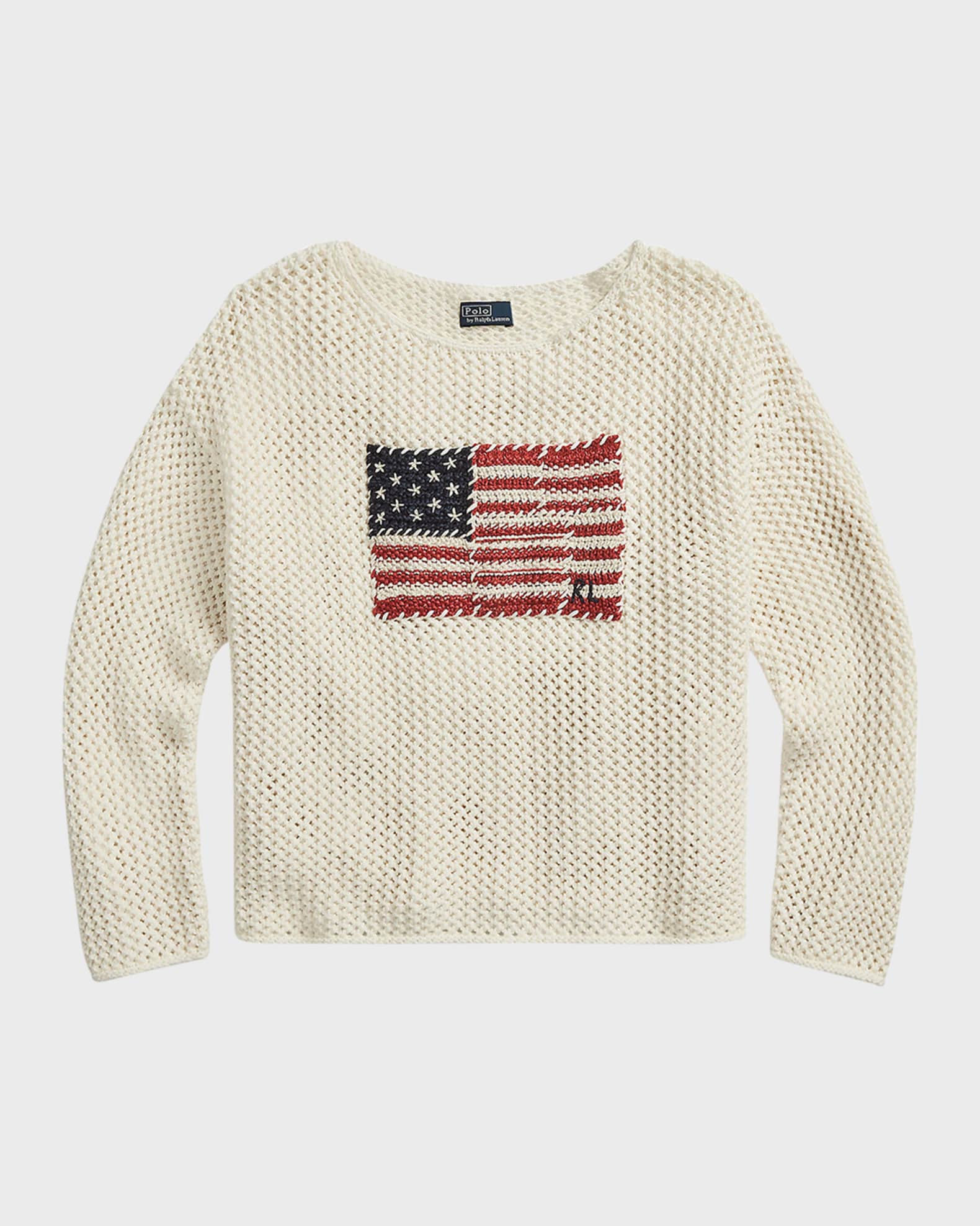 Polo Ralph Lauren Patchwork-Flag Cotton-Linen Sweater | Neiman Marcus